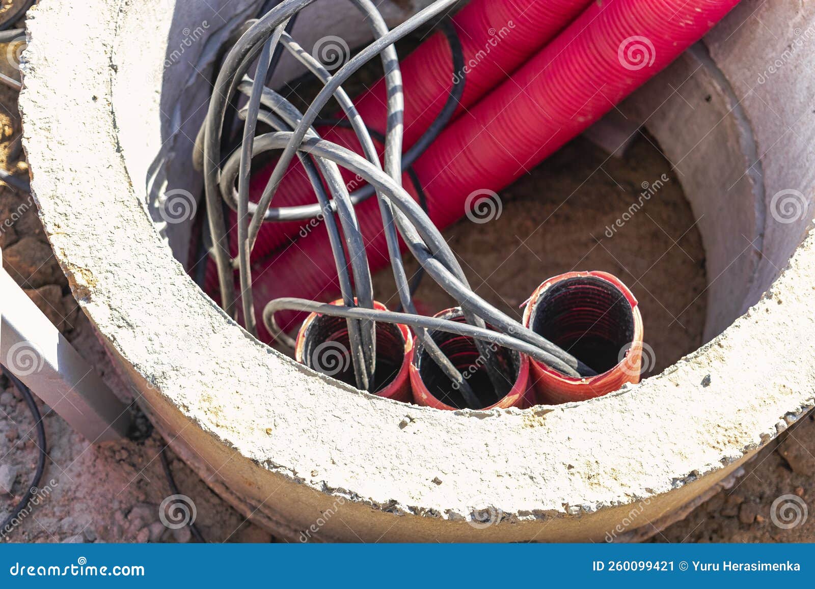The Ends of the Electrical Cable in the Trench. Electrical Cable ...