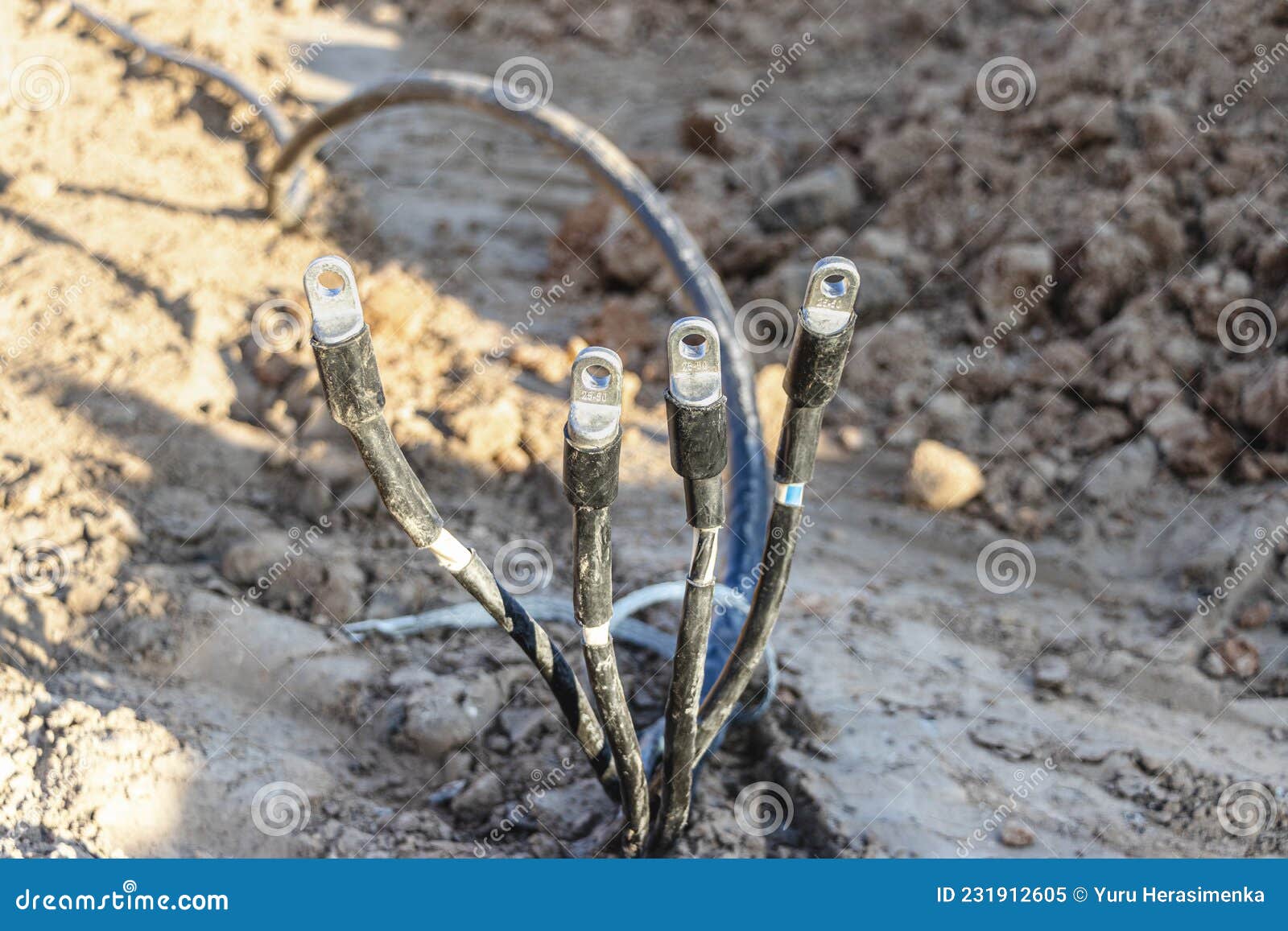 The Ends of the Electrical Cable in the Trench. Electrical Cable ...