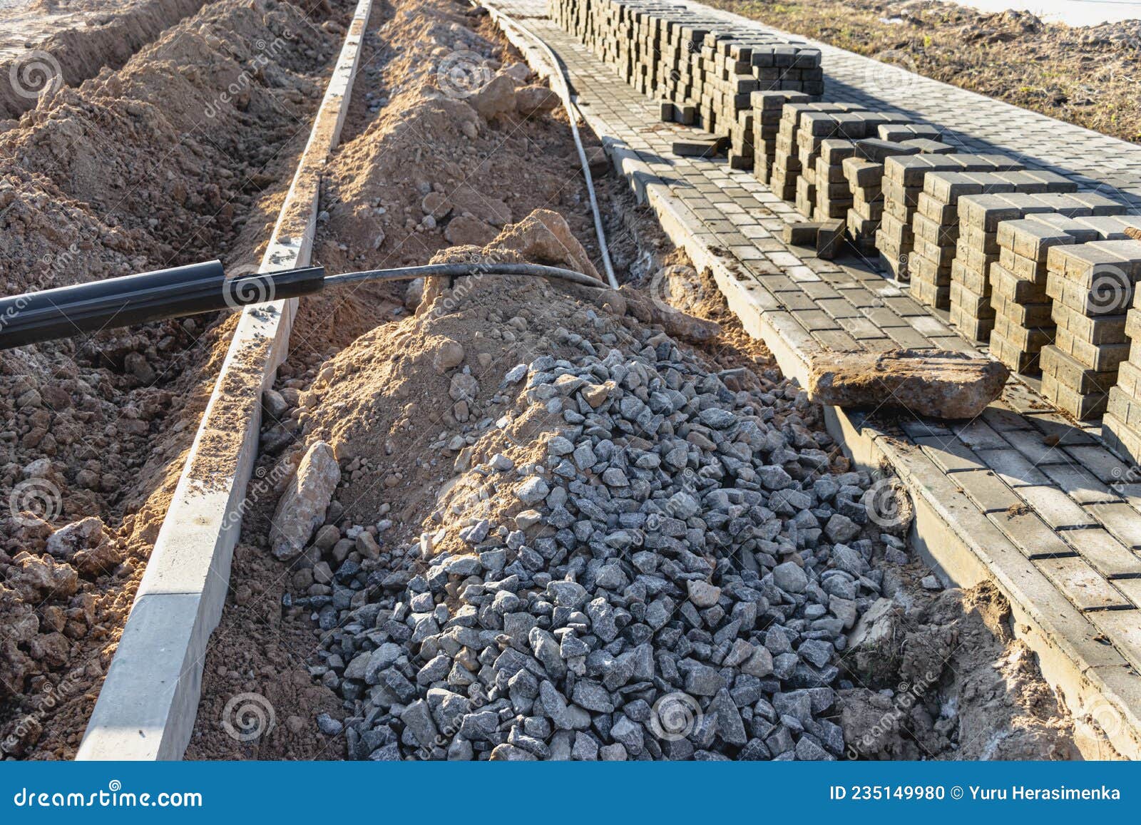 The Ends of the Electrical Cable in the Trench. Electrical Cable ...