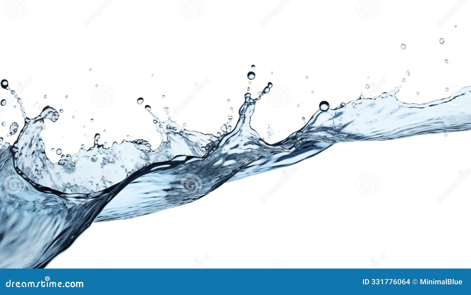 Energetic Blue Water Splash with Splattering Droplets Isolated on White ...