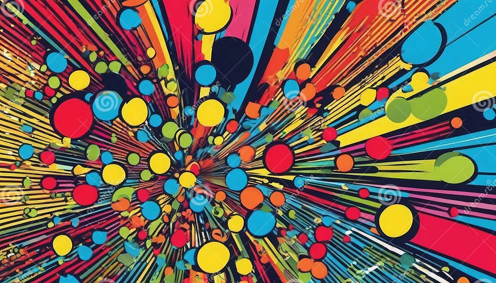 Energetic Burst of Colorful Circles and Lines in a Dynamic Comic-style ...