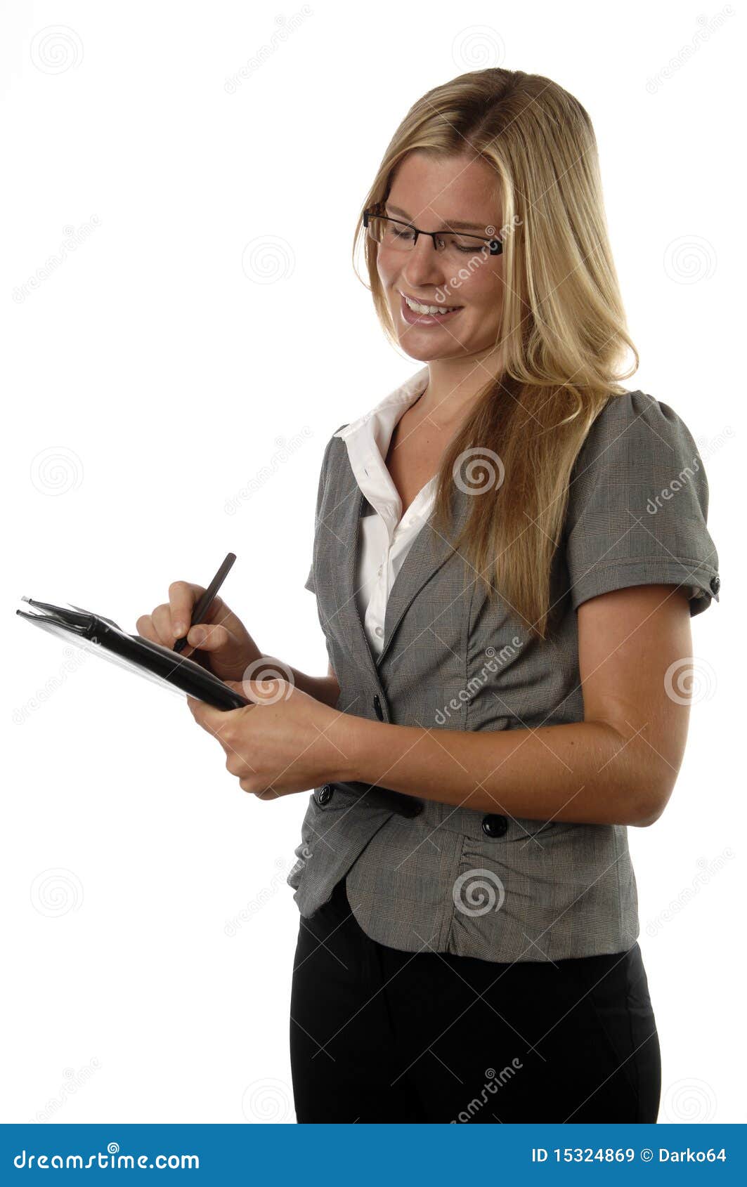 Energetic Business Woman with Notepad Stock Image - Image of person ...