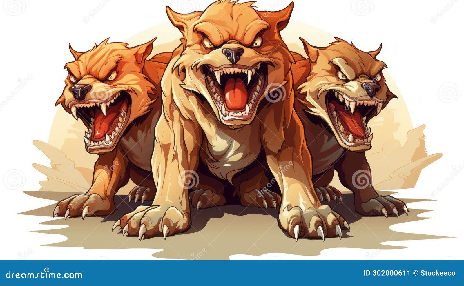 Energetic and Chaotic Style: Three Wolves with Teeth Open Stock ...