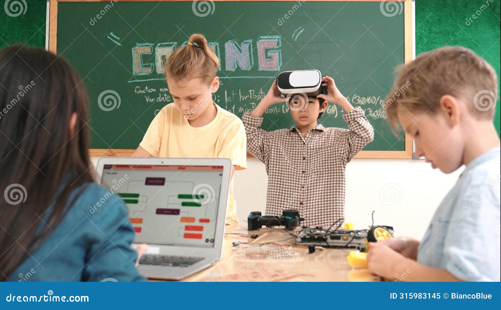 Asian Child Wearing Vr Headset while Enter Virtual World at Classroom ...