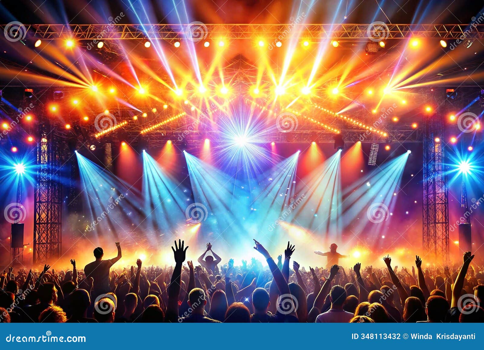 Energetic Concert Crowd Enjoying Vibrant Stage Lighting Stock ...