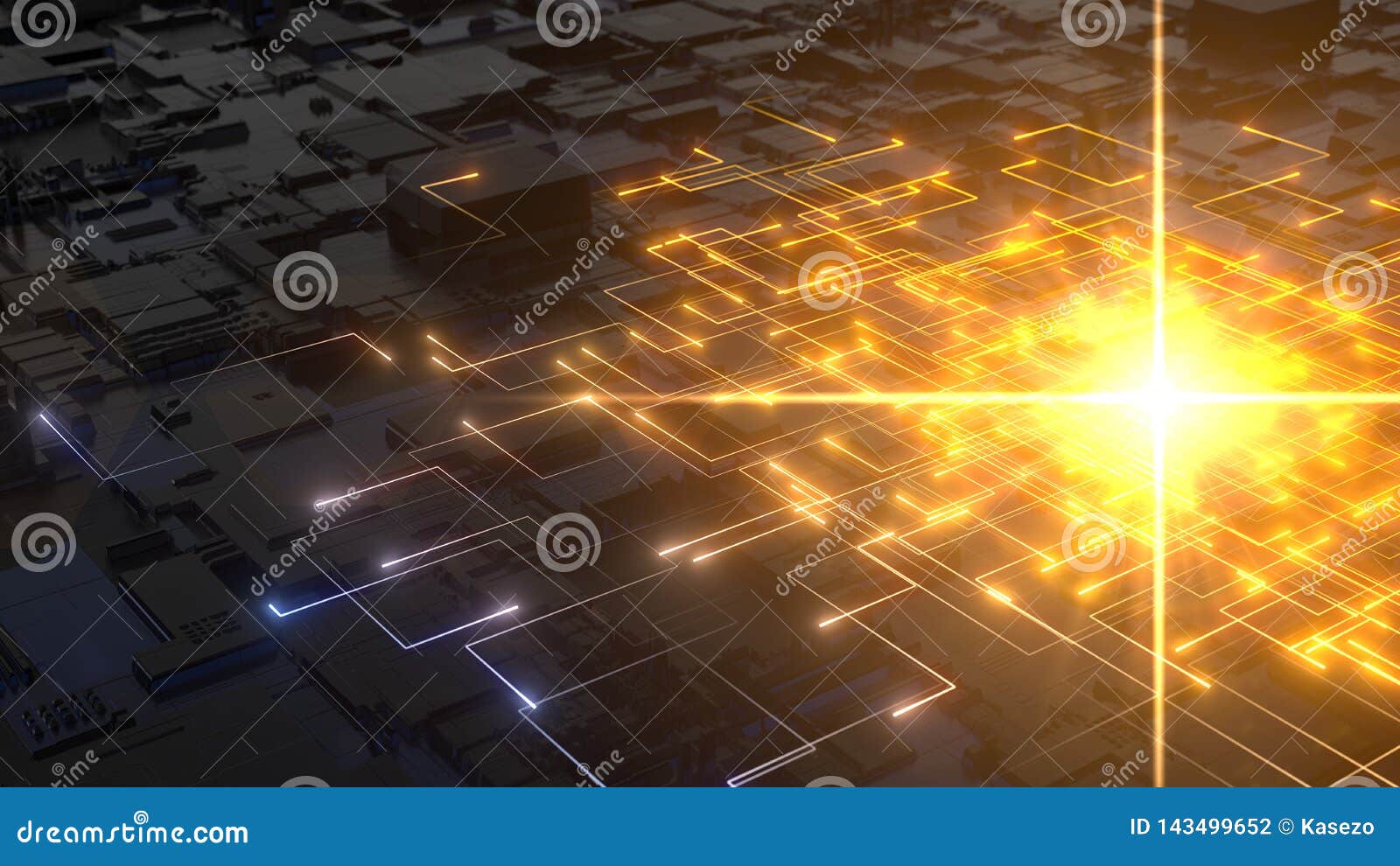 Energetic Data Particles Outgoing from Light Source. 3d Illustration ...