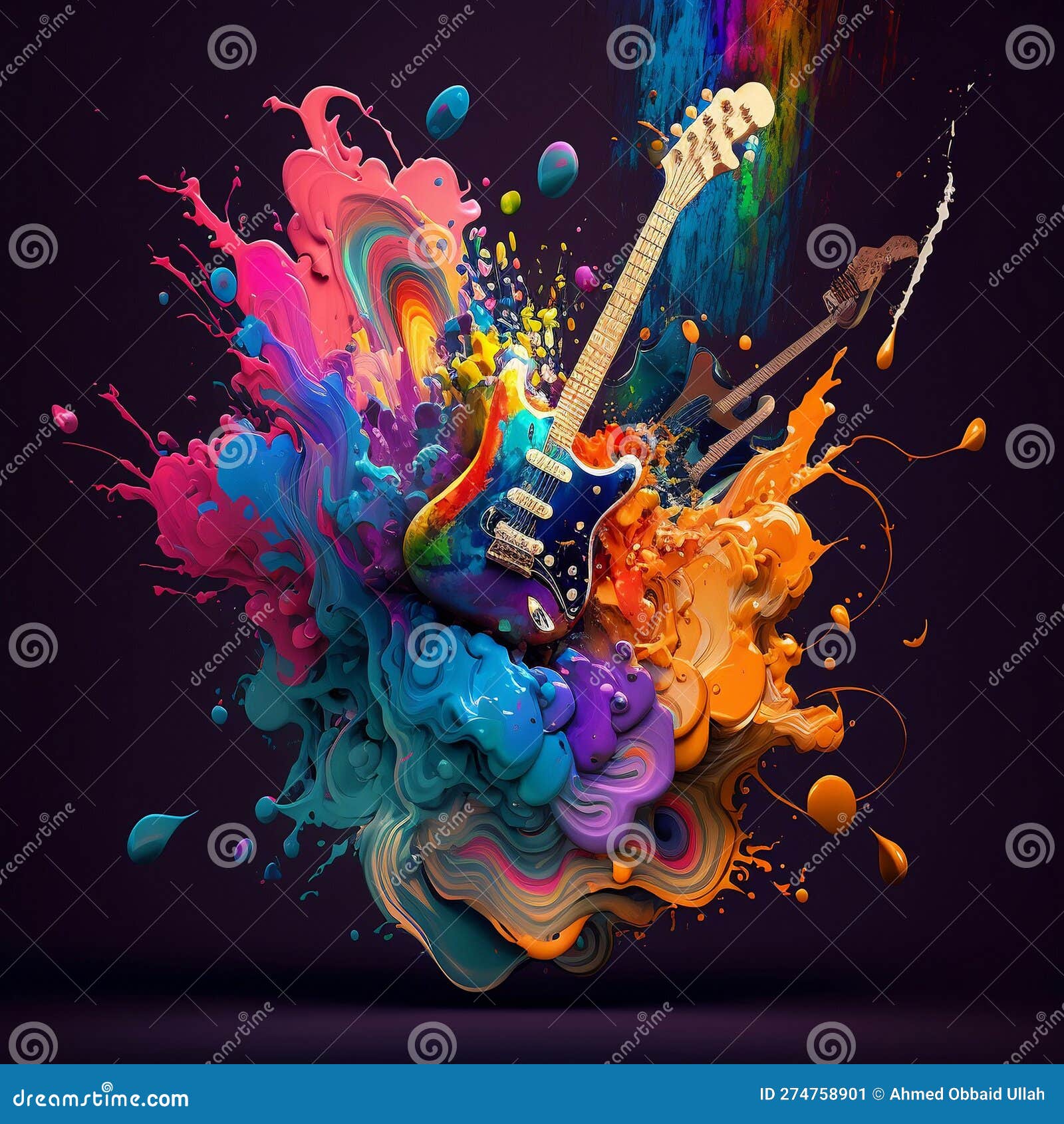 Energetic Explosion of Guitars Painted in a Rainbow, Generative Ai ...