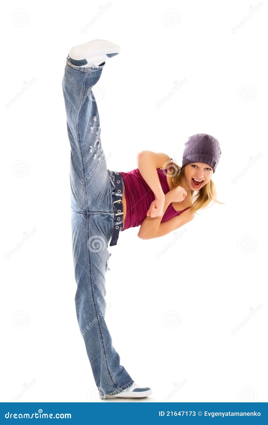 Energetic girl doing kick stock image. Image of girl - 21647173