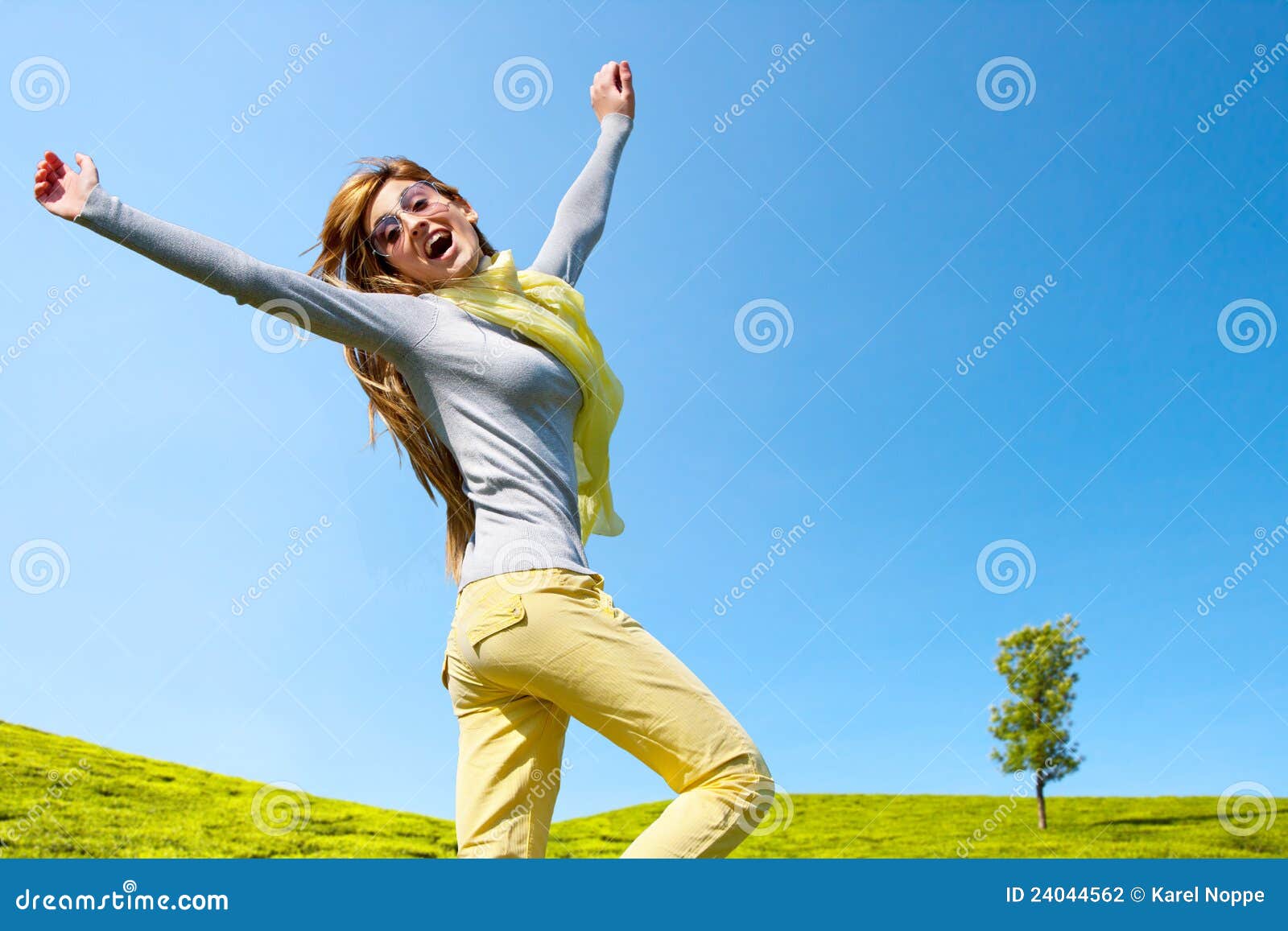 Energetic Girl with Open Arms Outdoors. Stock Photo - Image of ease ...