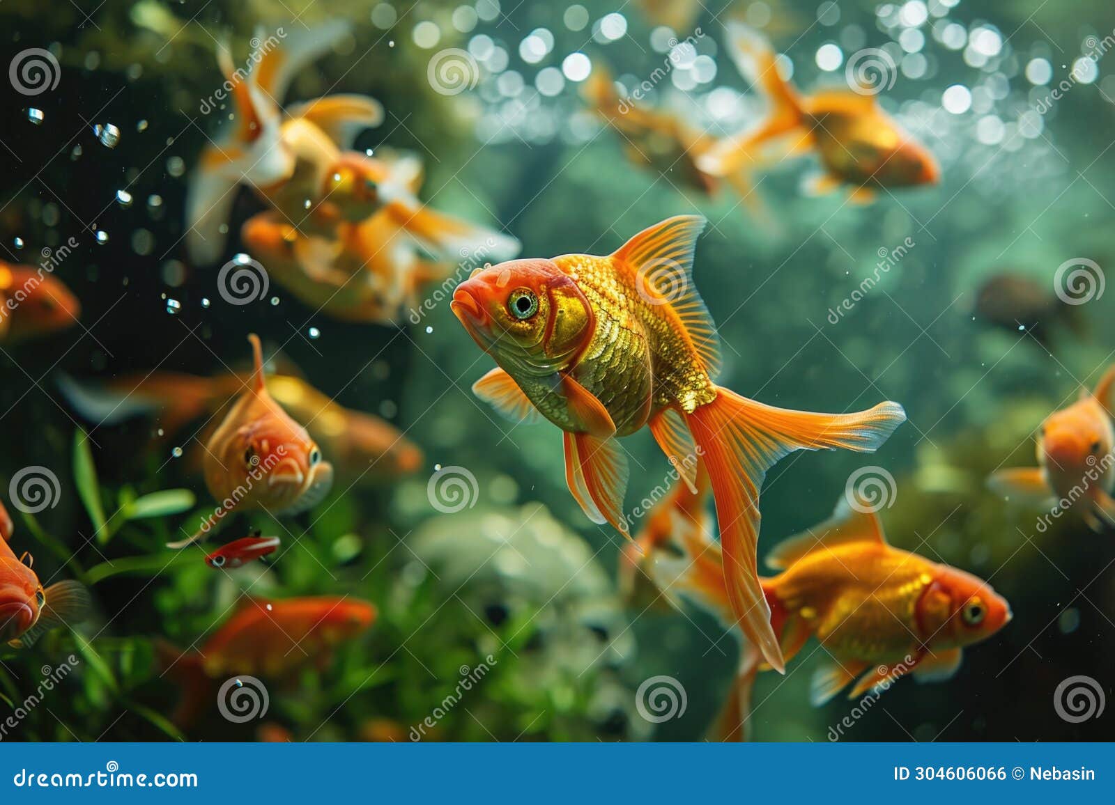Energetic Goldfish in a Well-aerated Tank. Stock Photo - Image of ...