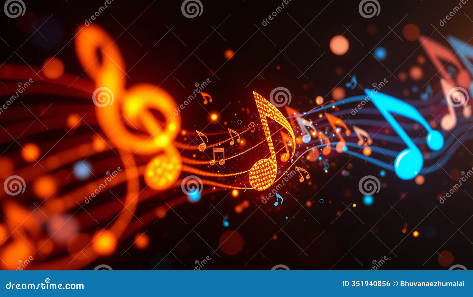 Energetic Harmony Vibrant Music Notes with Sparkling Particles Stock ...