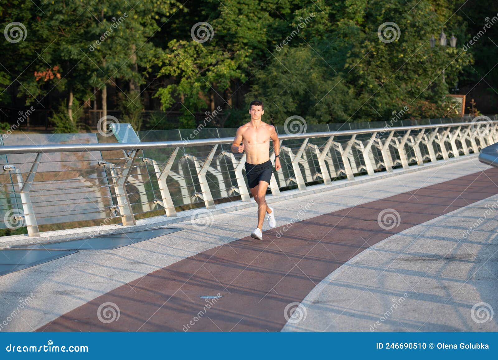 Energetic Man Runner with Muscular Torso Running Stock Photo - Image of ...