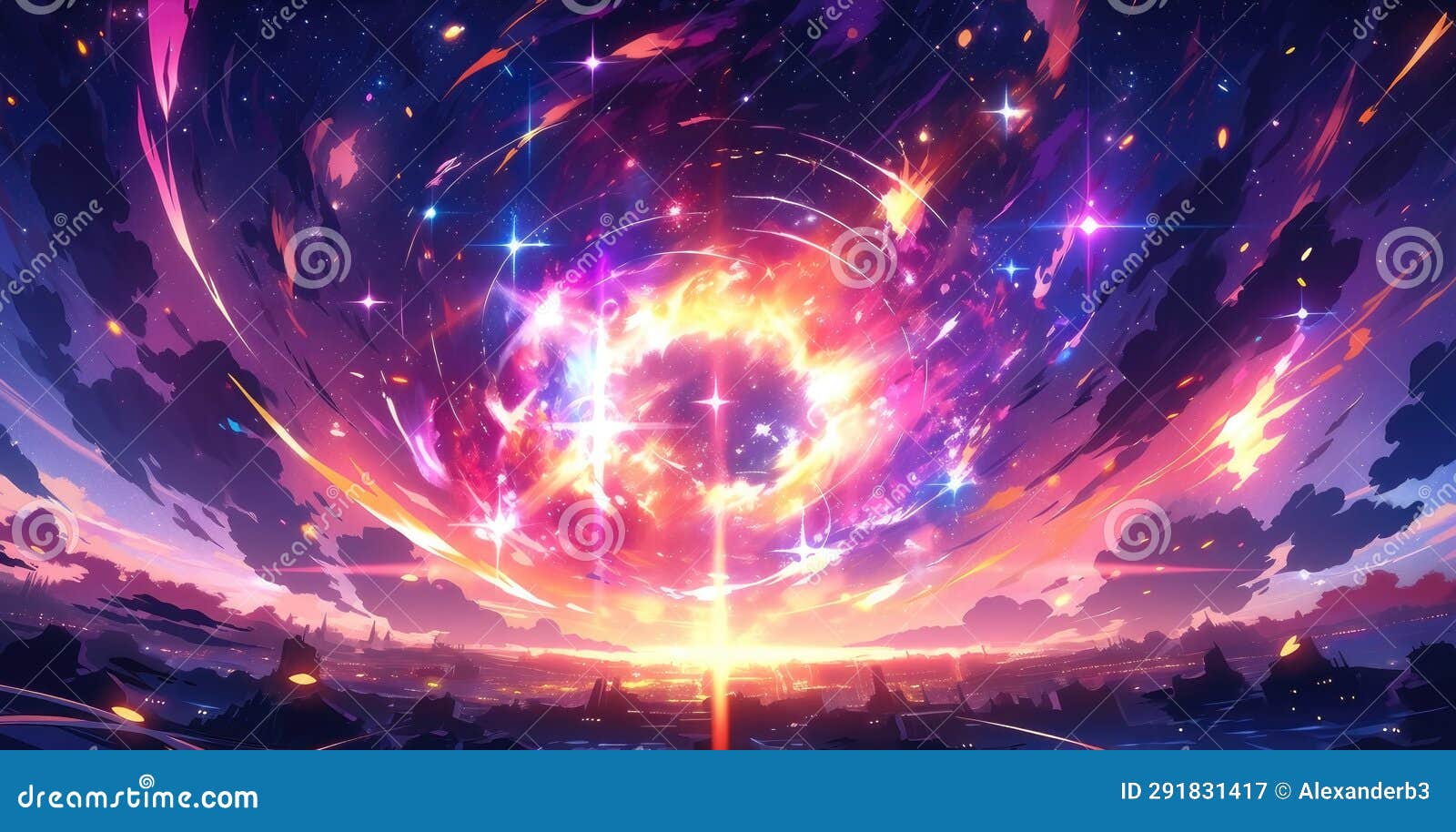 Energetic Particle Burst. 3D Illustration of Explosive Phenomenon ...