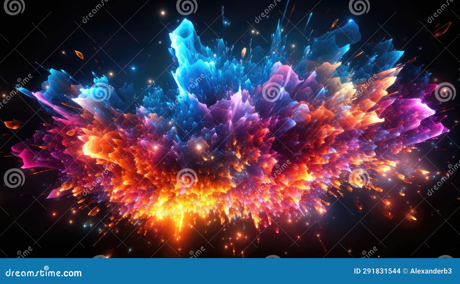 Energetic Particle Burst. 3D Illustration of Explosive Phenomenon ...