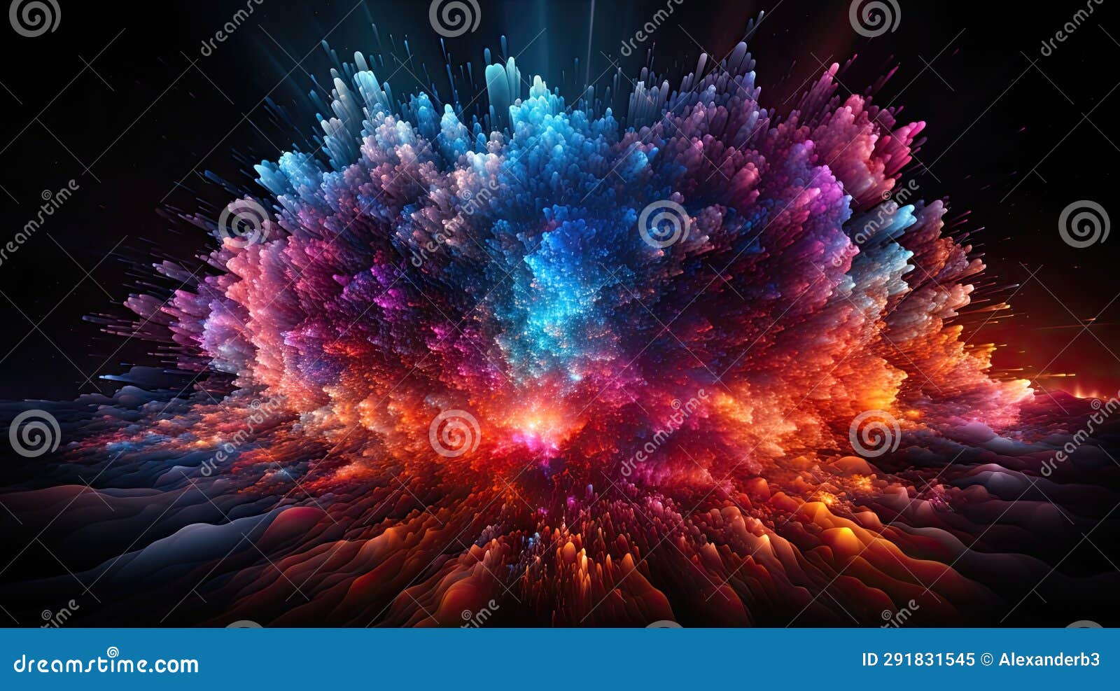 Energetic Particle Burst. 3D Illustration of Explosive Phenomenon ...