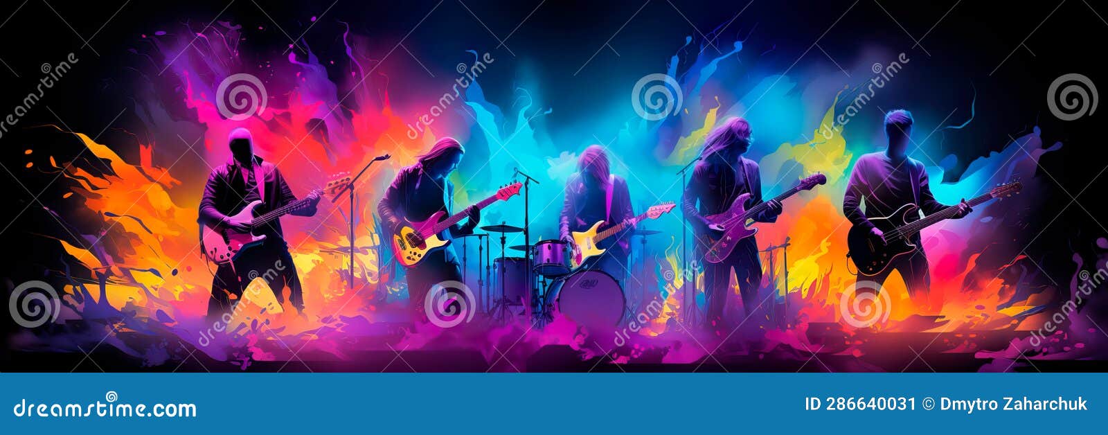 Energetic Risographic Illustration of a Music Band Performing on Stage ...