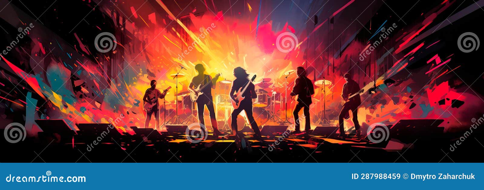 Energetic Risographic Illustration of a Music Band Performing on Stage ...
