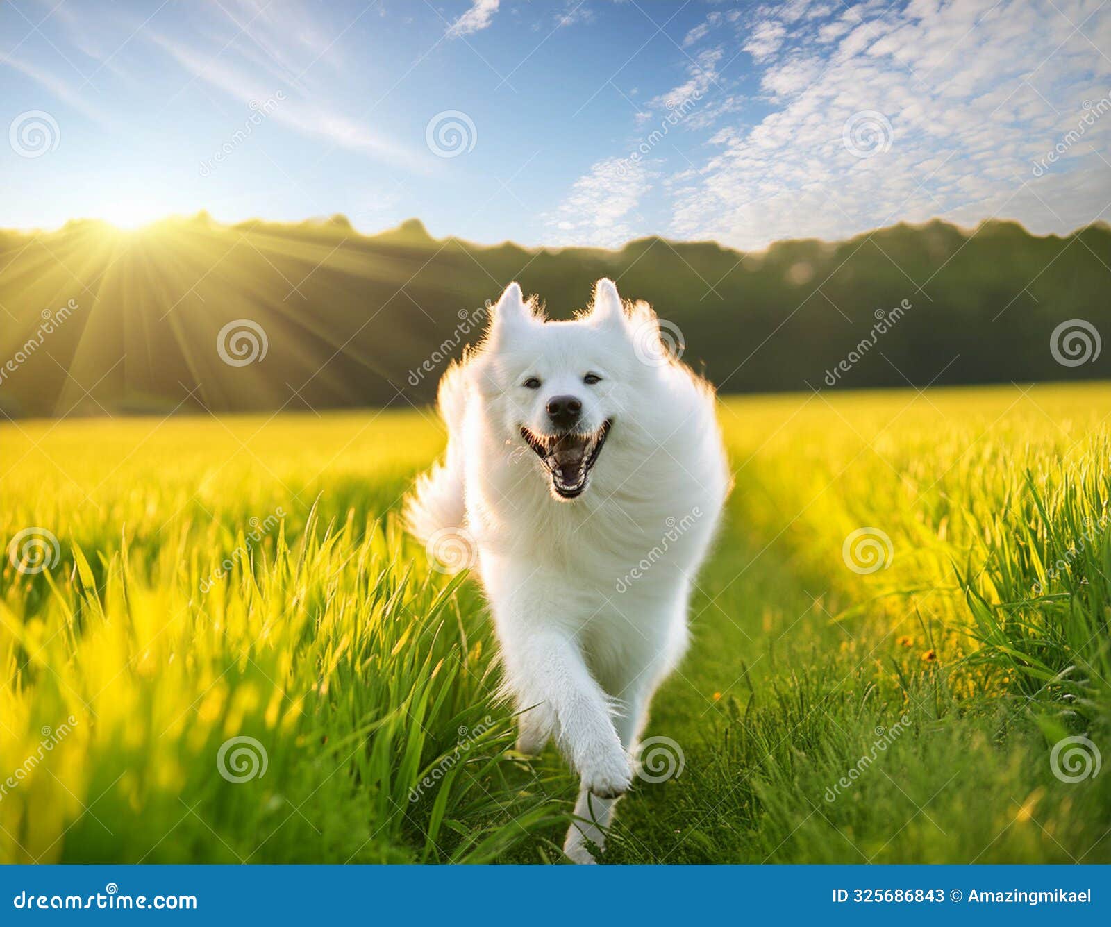 Energetic Samoyed Dog Running Freely Outdoors: Capturing Joy in Motion ...