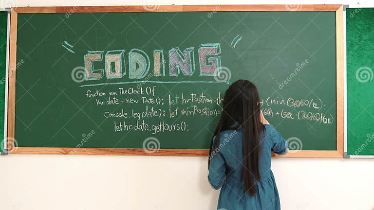Energetic Student Standing Blackboard while Writing Coding Program ...