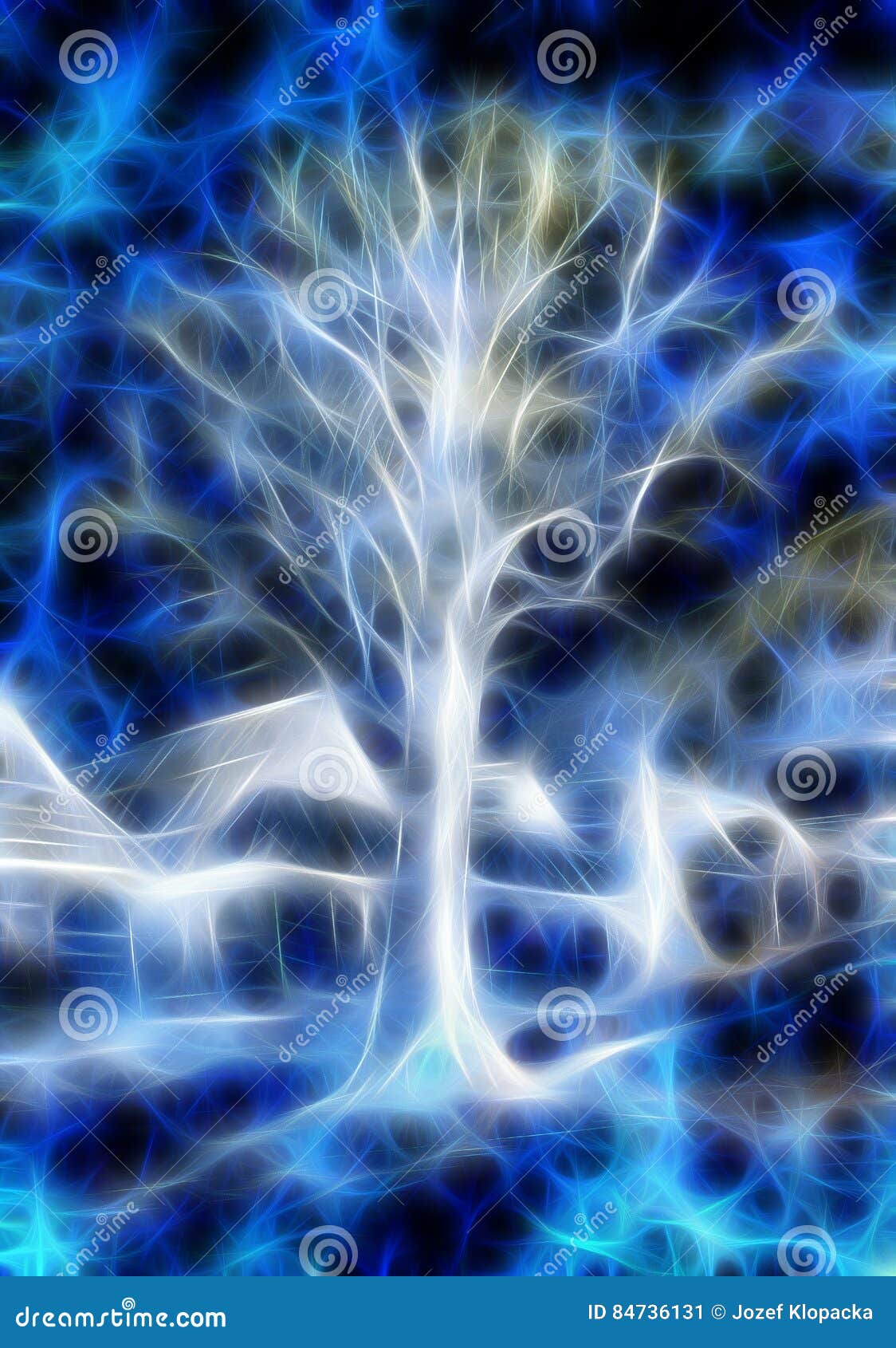 Energetic Tree in the Middle of Ancient Willage, Tree of Life Concept ...