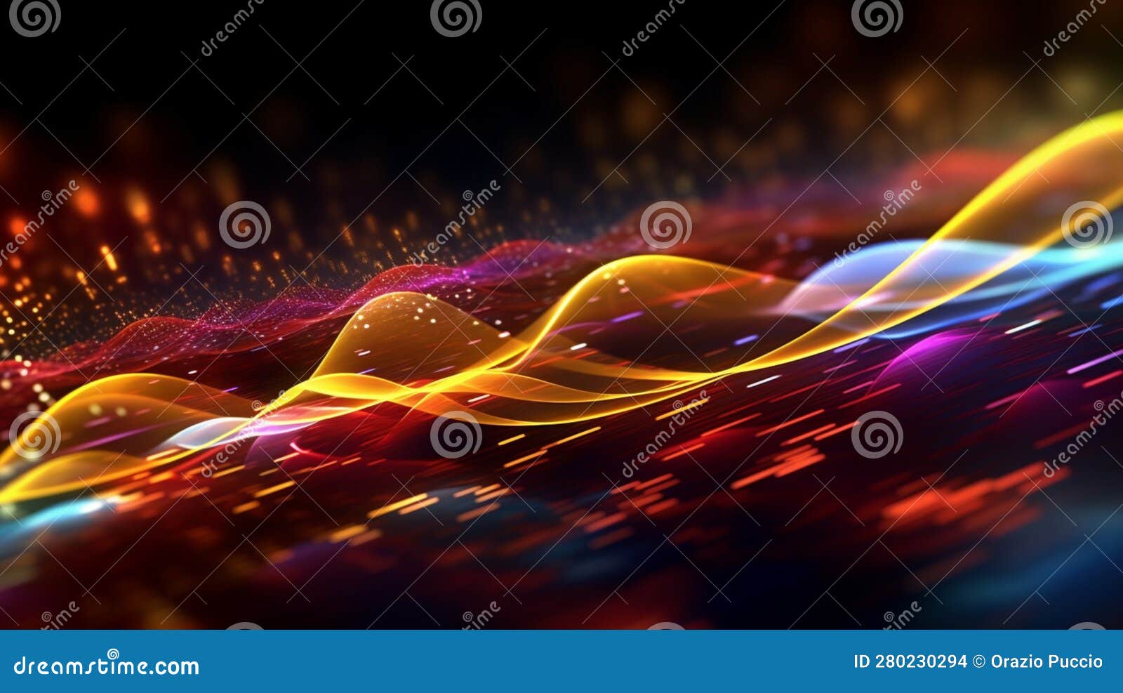 Energetic Vibrations: High-speed Neon Light Wave Lines Create a Dynamic ...