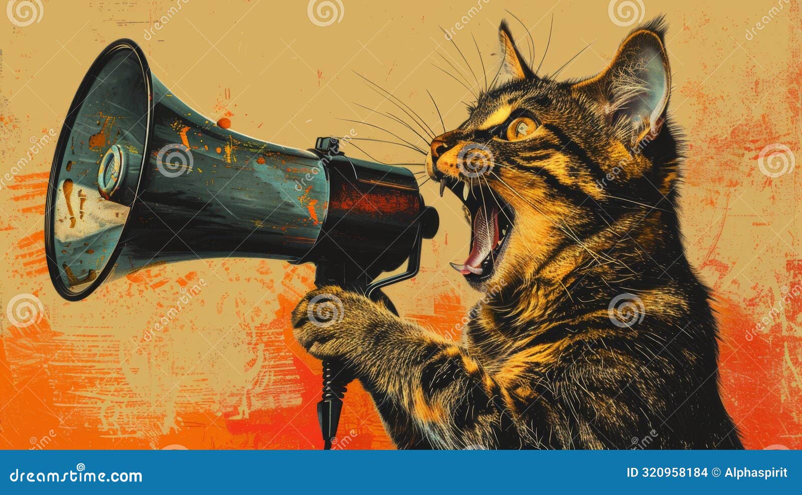 Energetically Shouting Cat in Dynamic Graphic Art with a Vibrant ...