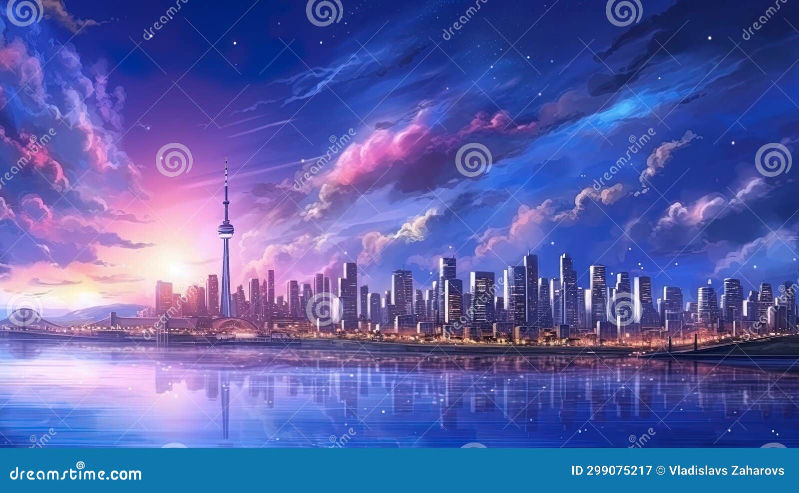 The Energy of the City is a Dynamic City Landscape with Bright Lighting ...