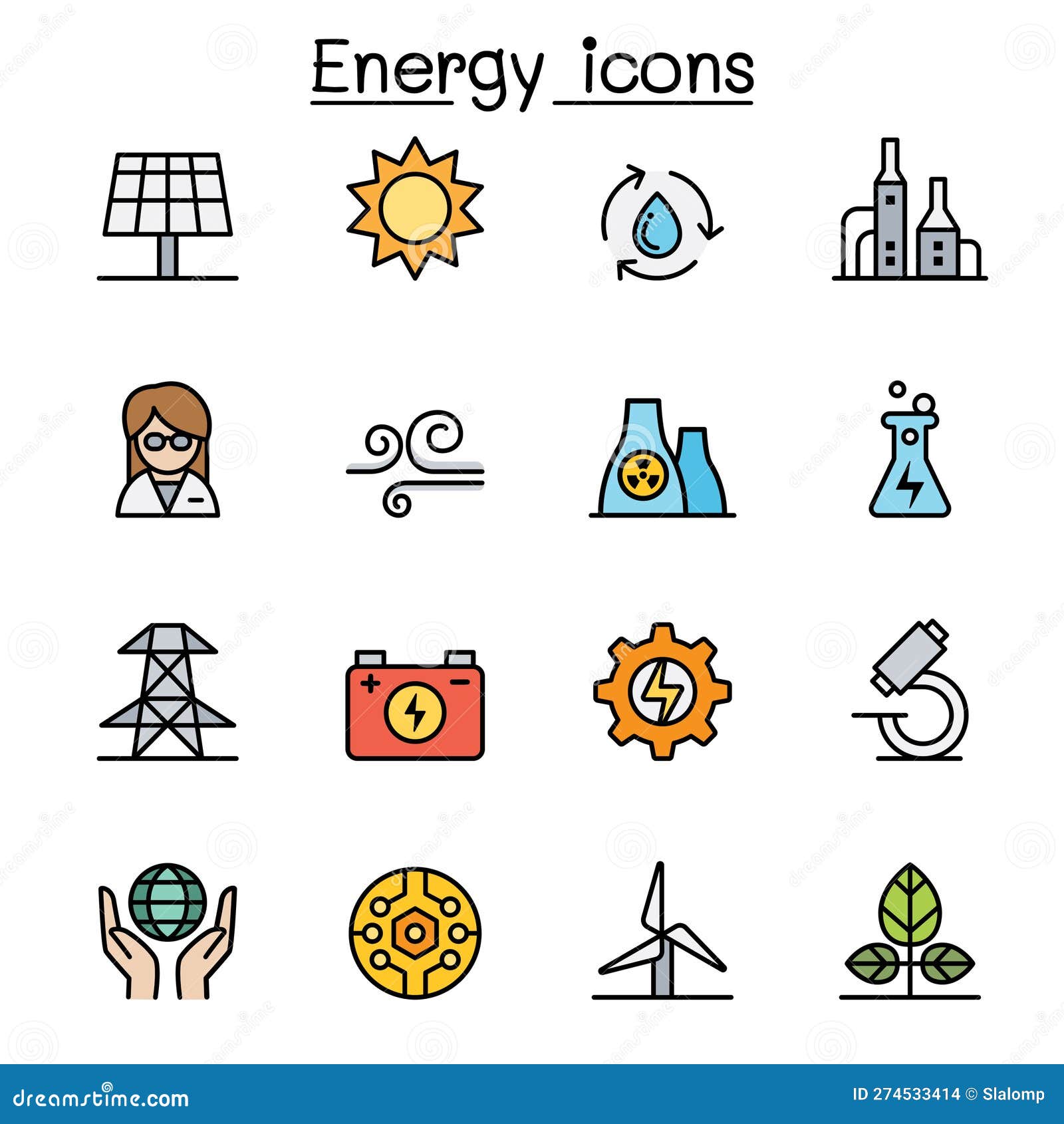 Energy color line icon set stock vector. Illustration of scientist ...