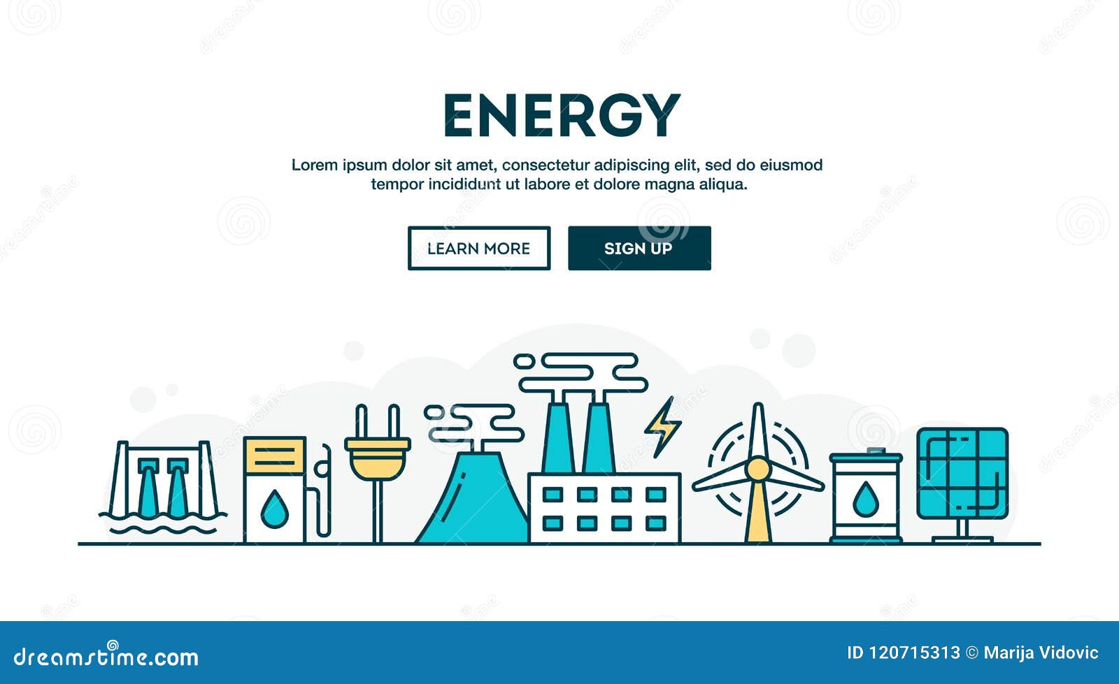 Energy, Colorful Concept Header, Flat Design Thin Line Style Stock ...