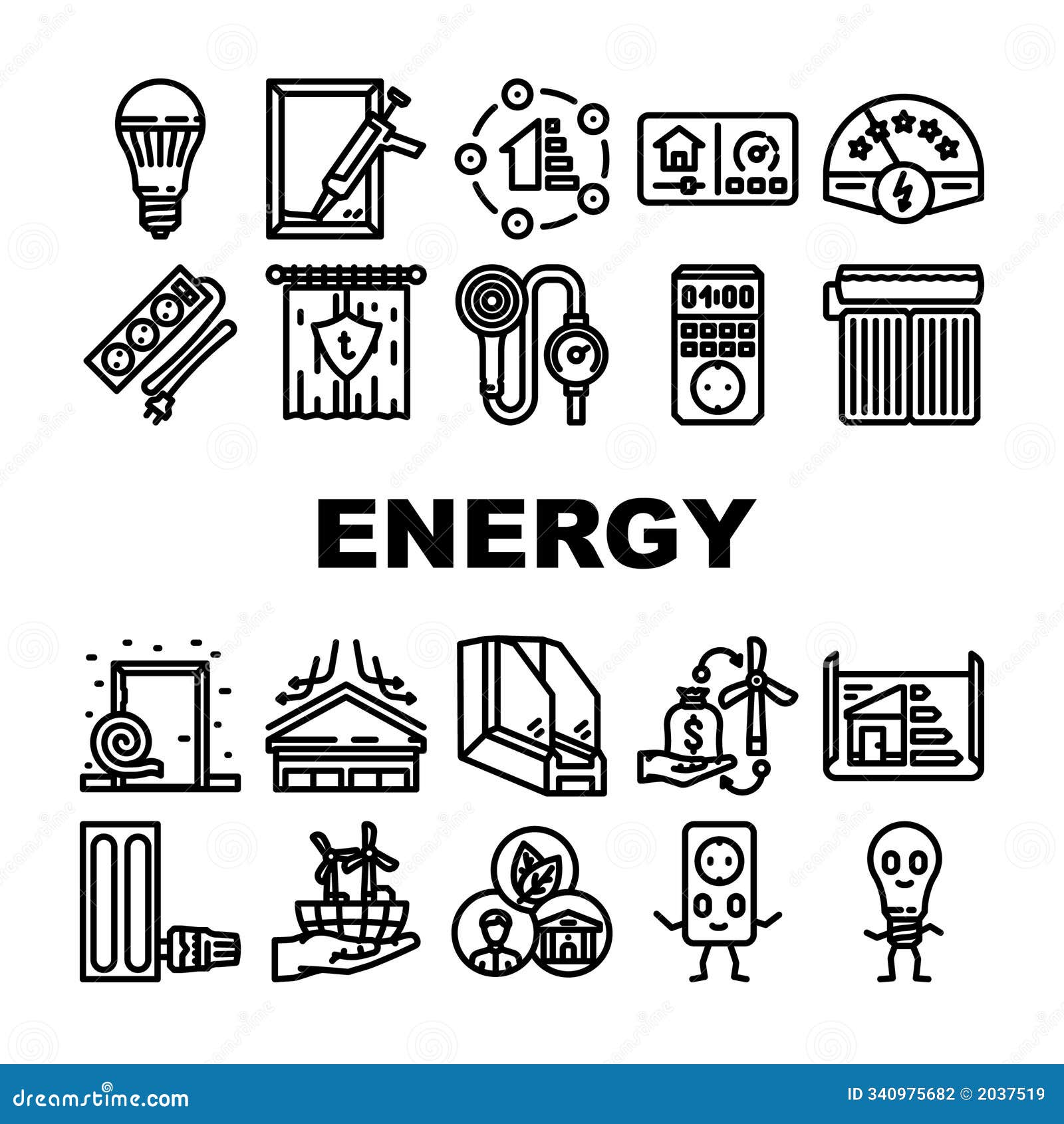 Energy Conservation Efficiency Icons Set Vector Stock Illustration ...