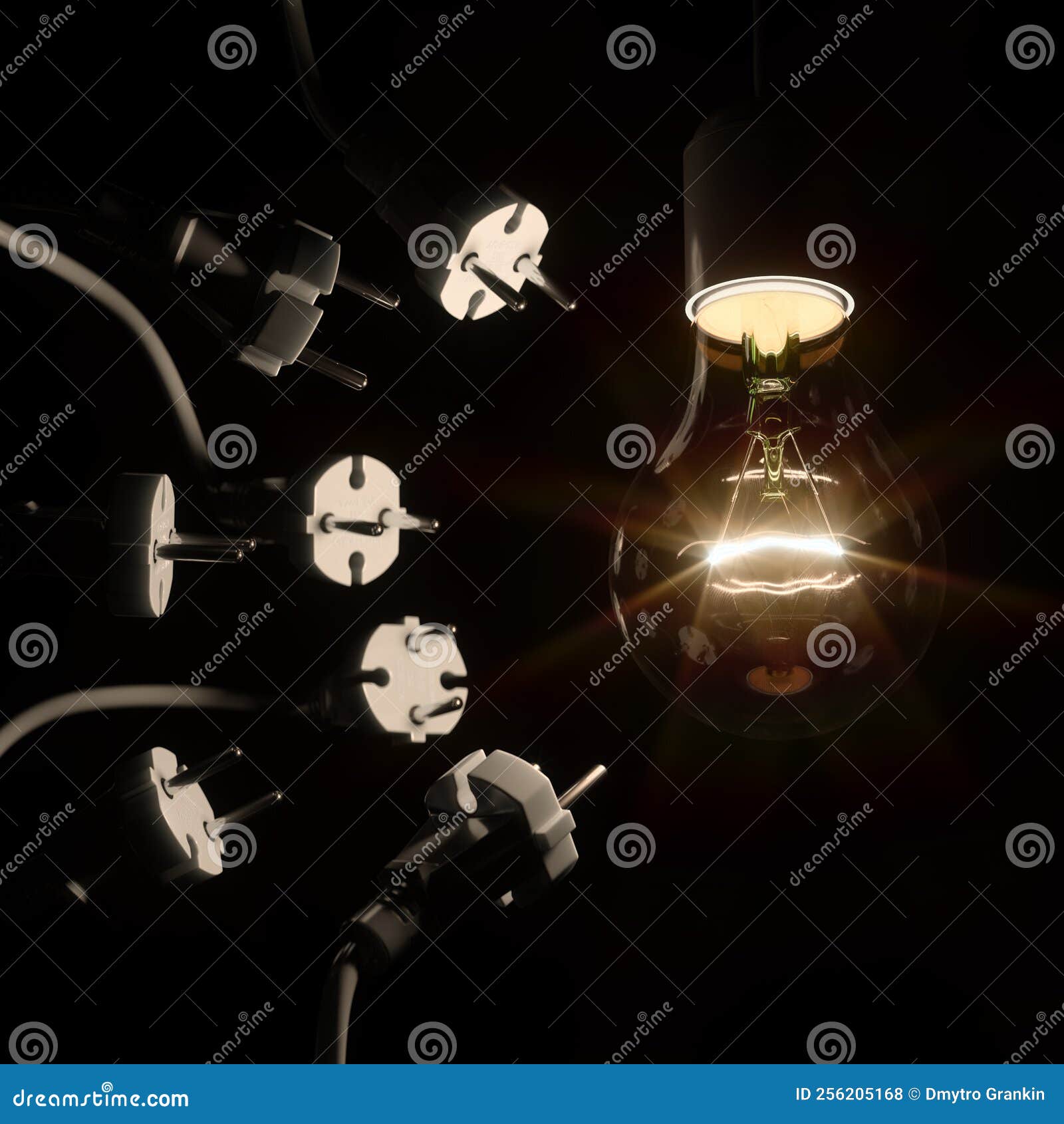Energy Crisis Electric Light Bulb and Plugs in the Dark Stock ...