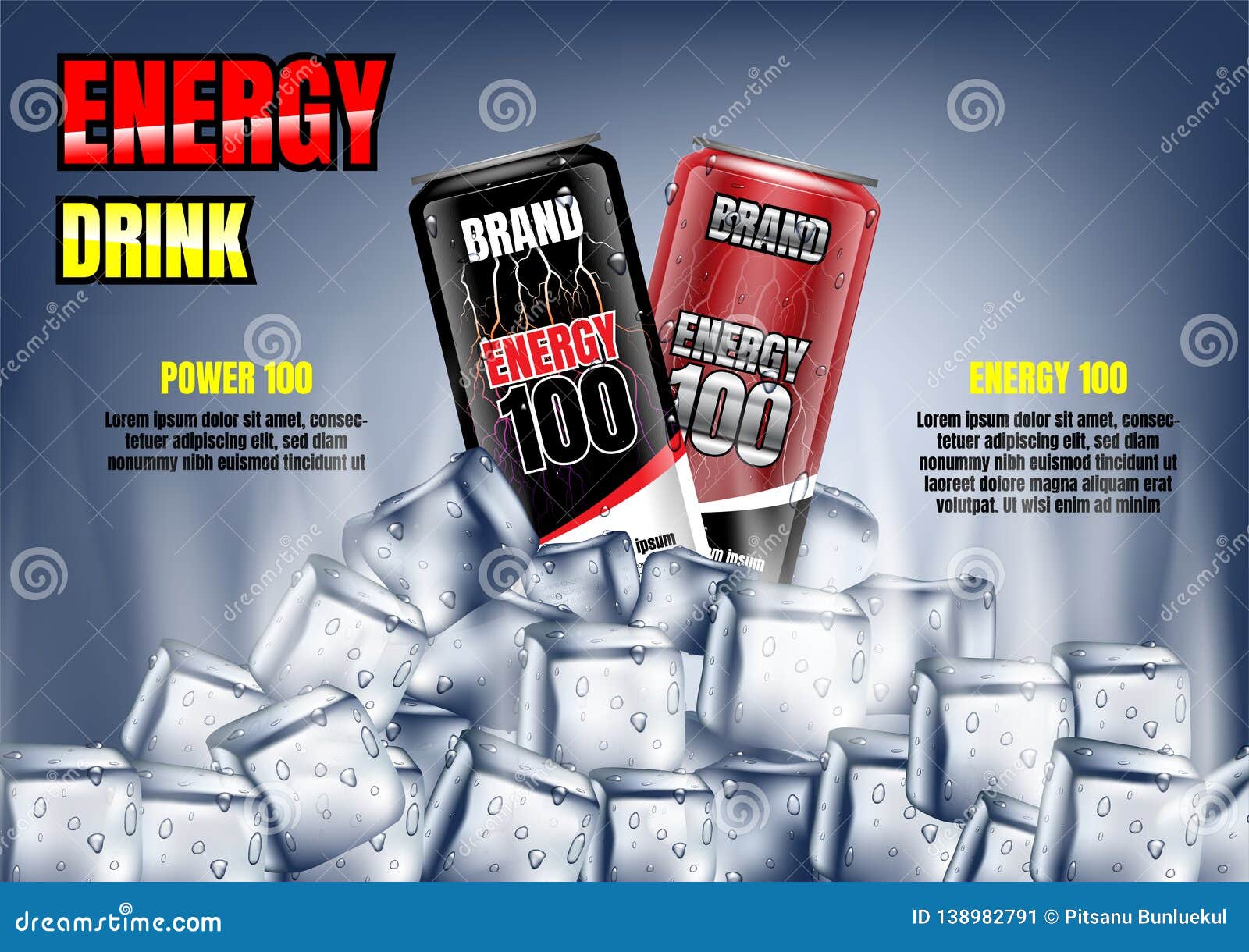 Energy Drink Cans with Ice Cubes and Template Stock Vector ...