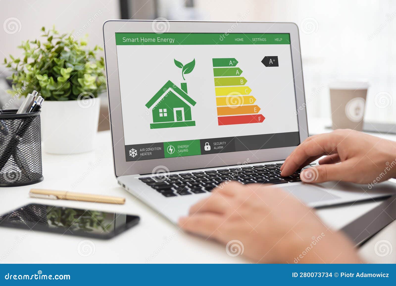 Energy Efficiency App on Screen. Energy Class Stock Photo - Image of ...
