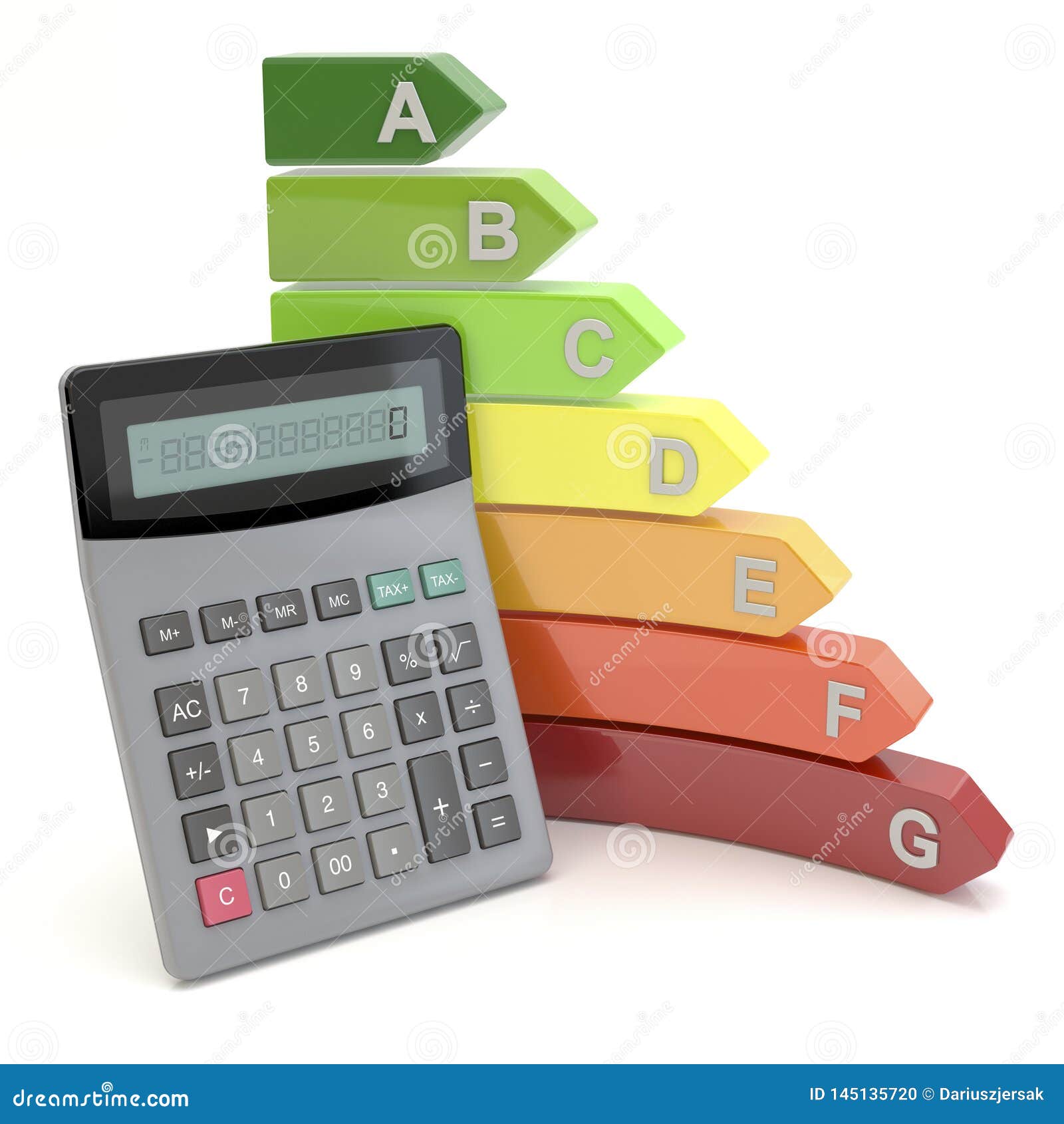 Energy Efficiency and Calculator, 3D Illustration Stock Illustration ...