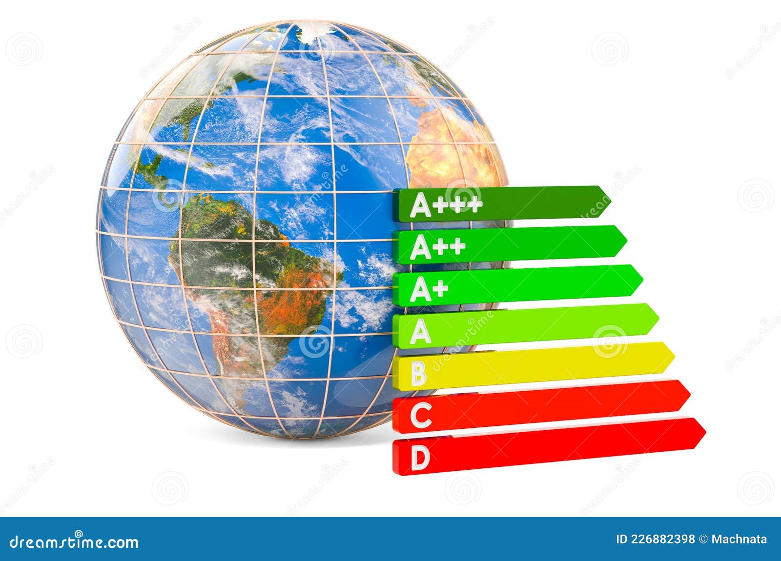 Energy Efficiency Chart with Earth Globe. 3D Rendering Stock ...