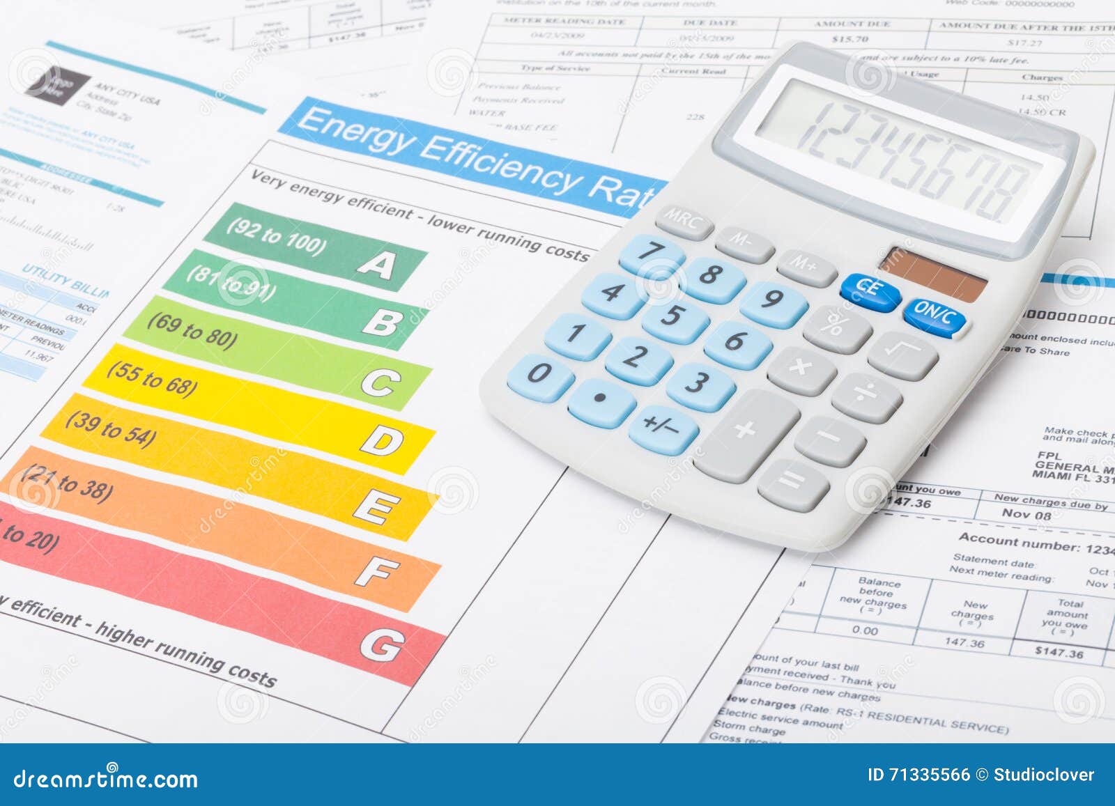 Energy Efficiency Chart and Neat Calculator - Studio Shot Stock Photo ...