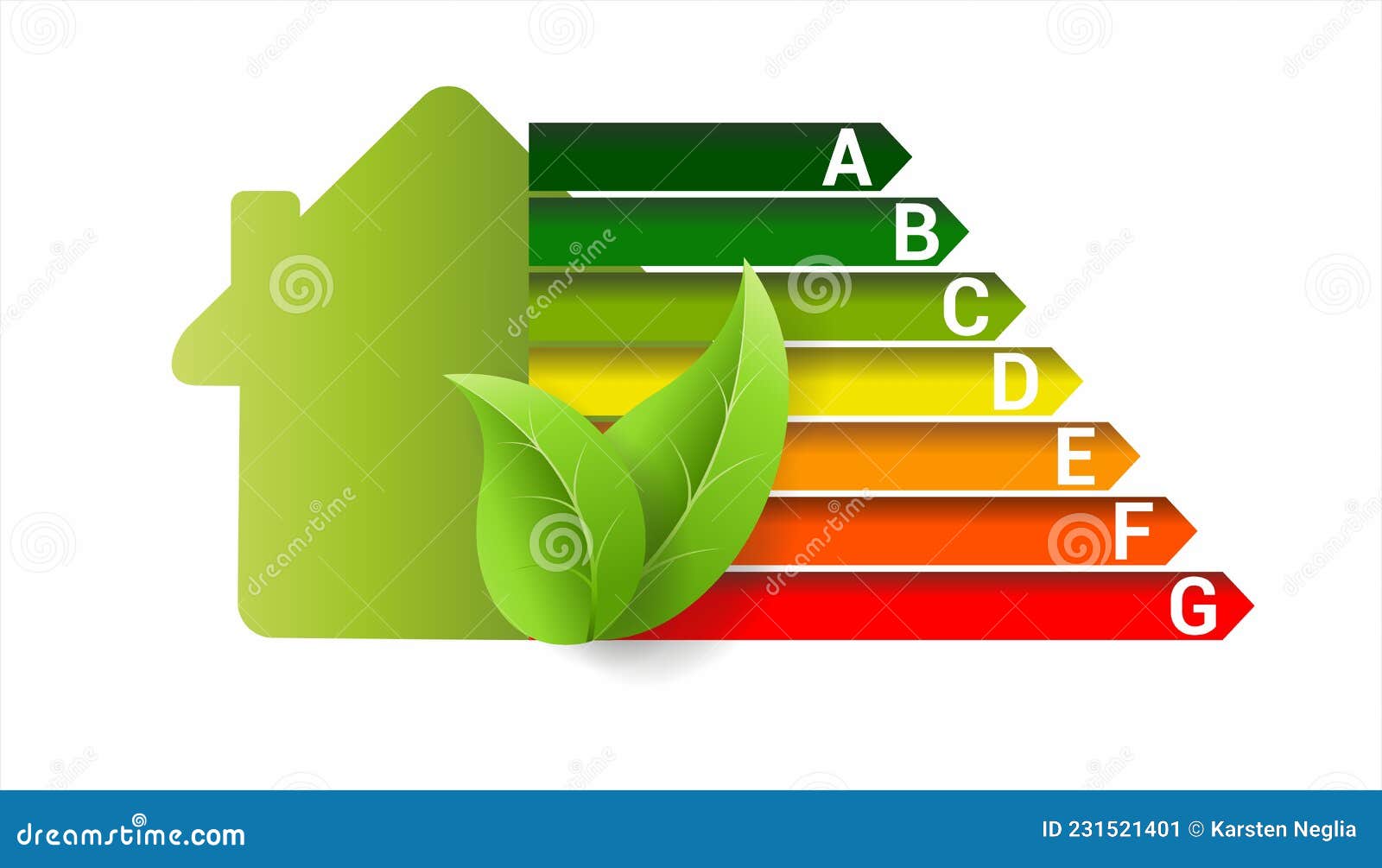 Energy Efficiency Classes with House and Leaves, Vector Concept Stock ...