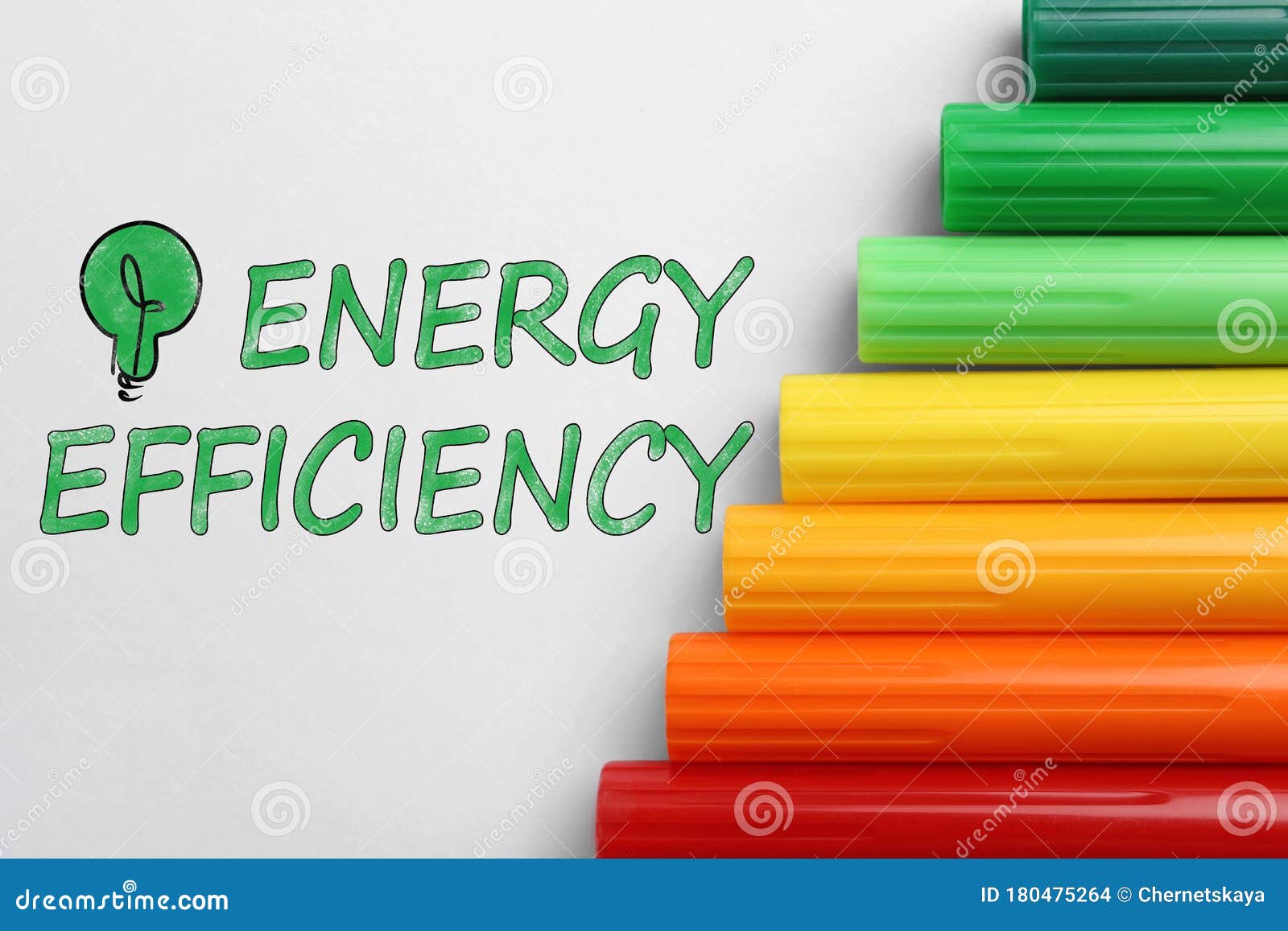 Energy Efficiency Concept. Colorful Markers on Background, Flat Lay ...