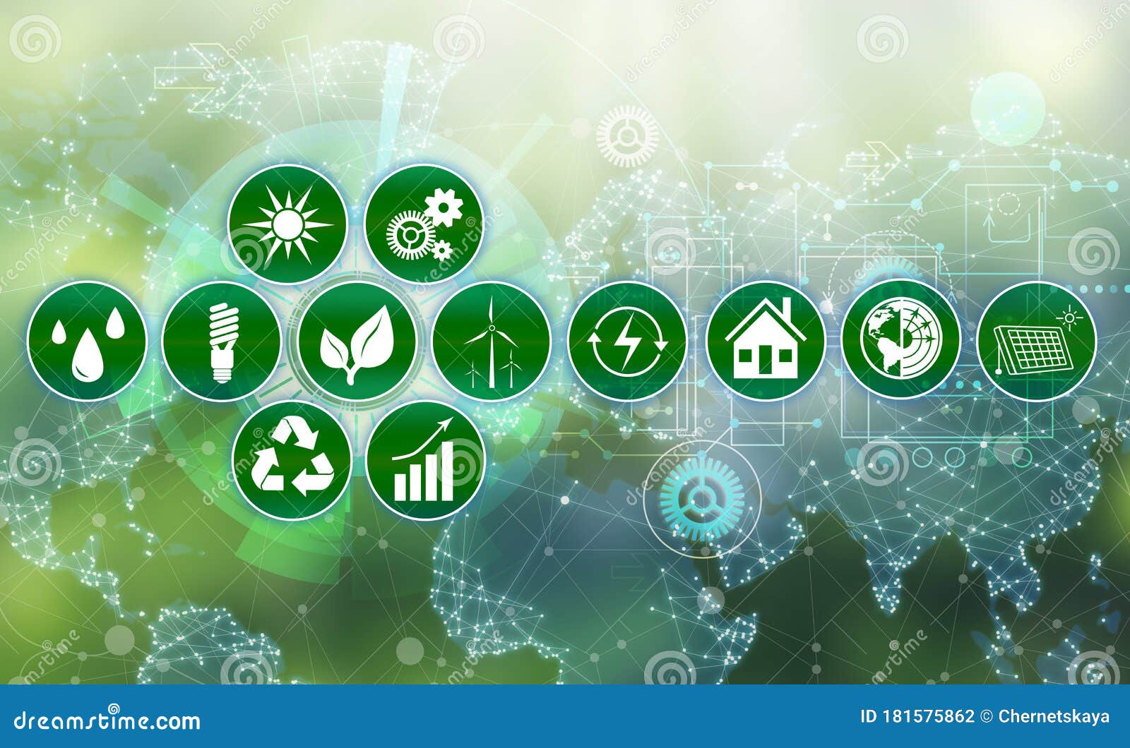 Energy Efficiency Concept. Different Icons on Background Stock Photo ...