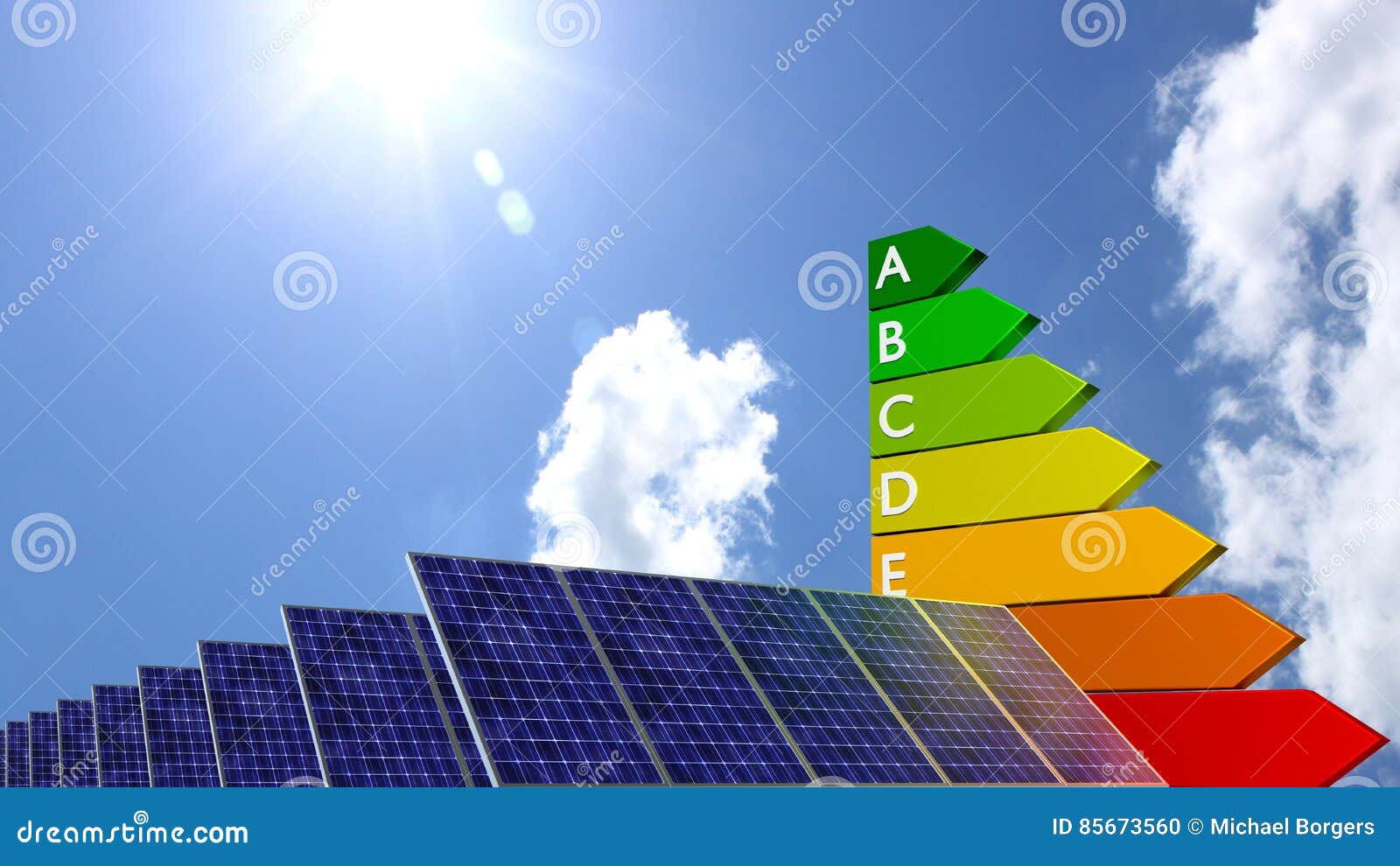 Energy Efficiency Graph Next To a Row of Solar Panels Stock ...