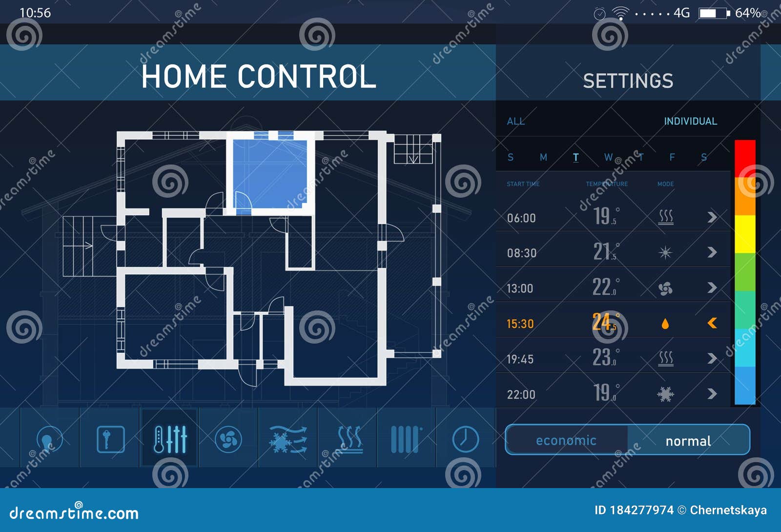 Energy Home Control System. Application Displaying Different Settings ...