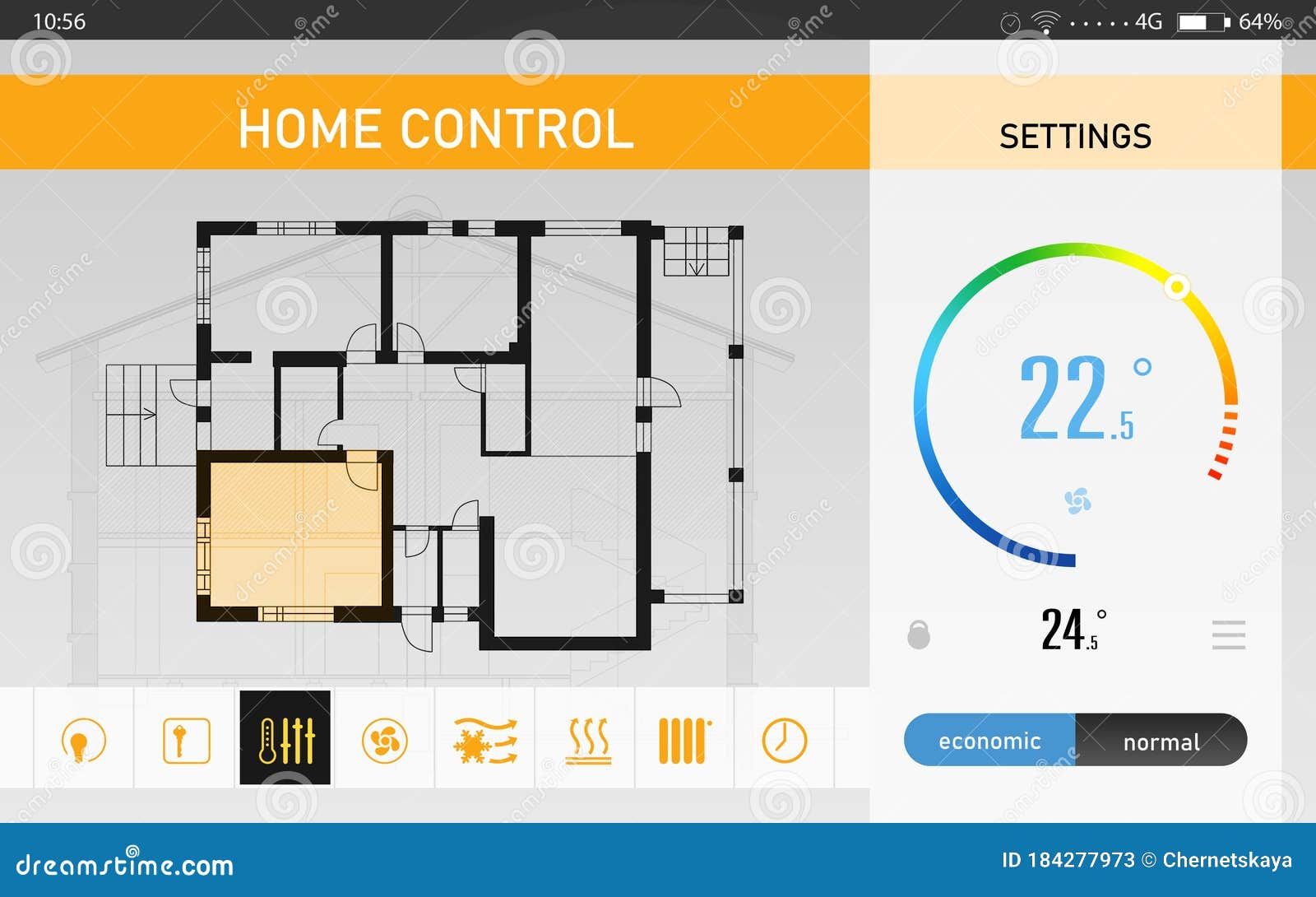 Energy Efficiency Home Control. Application Displaying House Plan ...