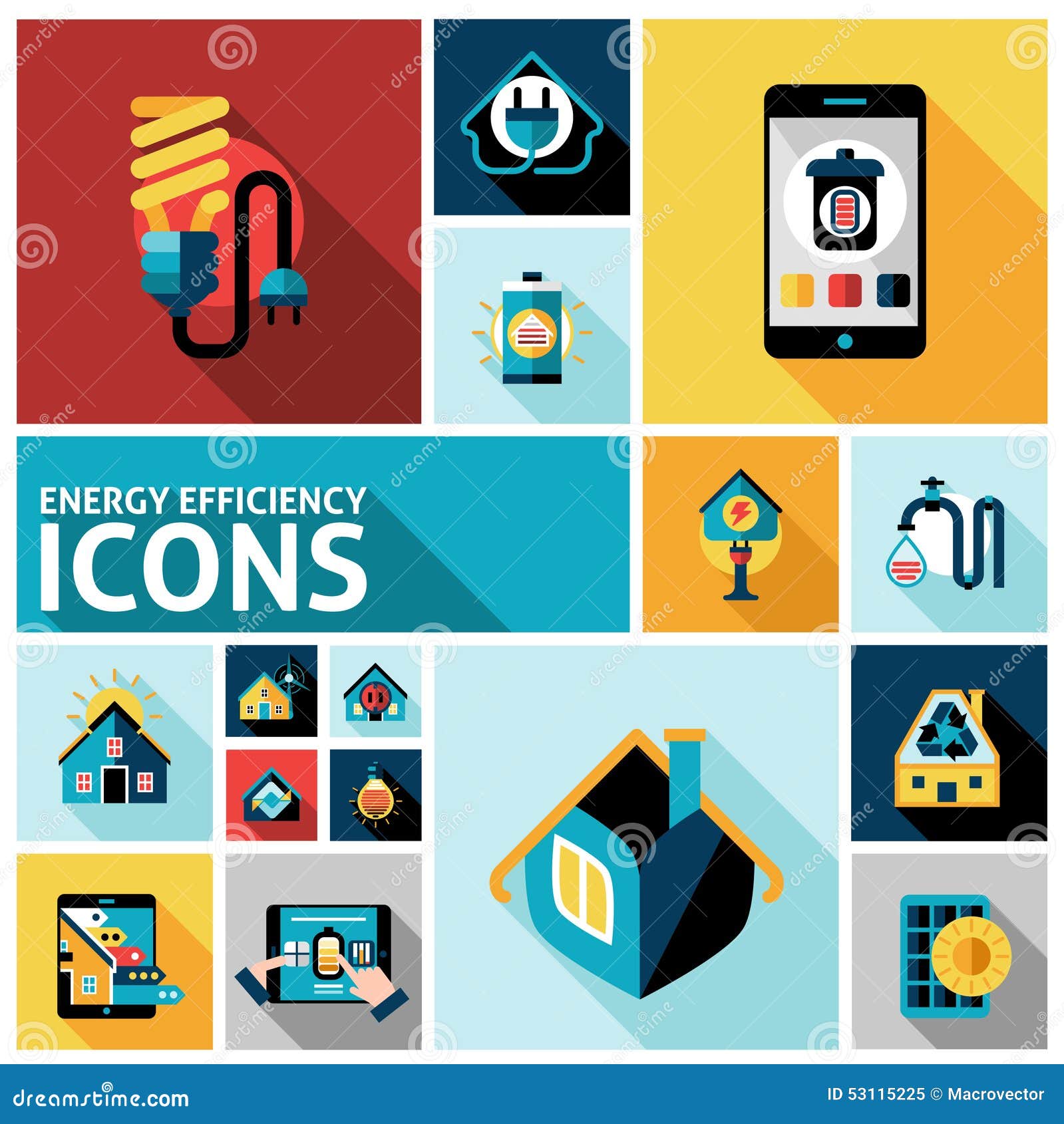 Energy Efficiency Icons Set Stock Vector - Illustration of effective ...