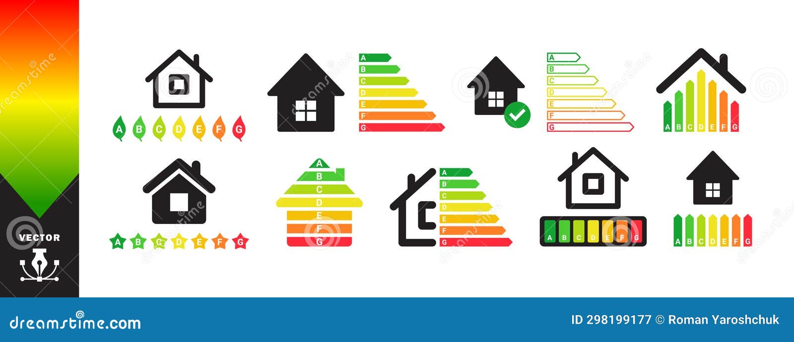 Energy Efficiency Icons Set. Energy Efficient House with Classification ...