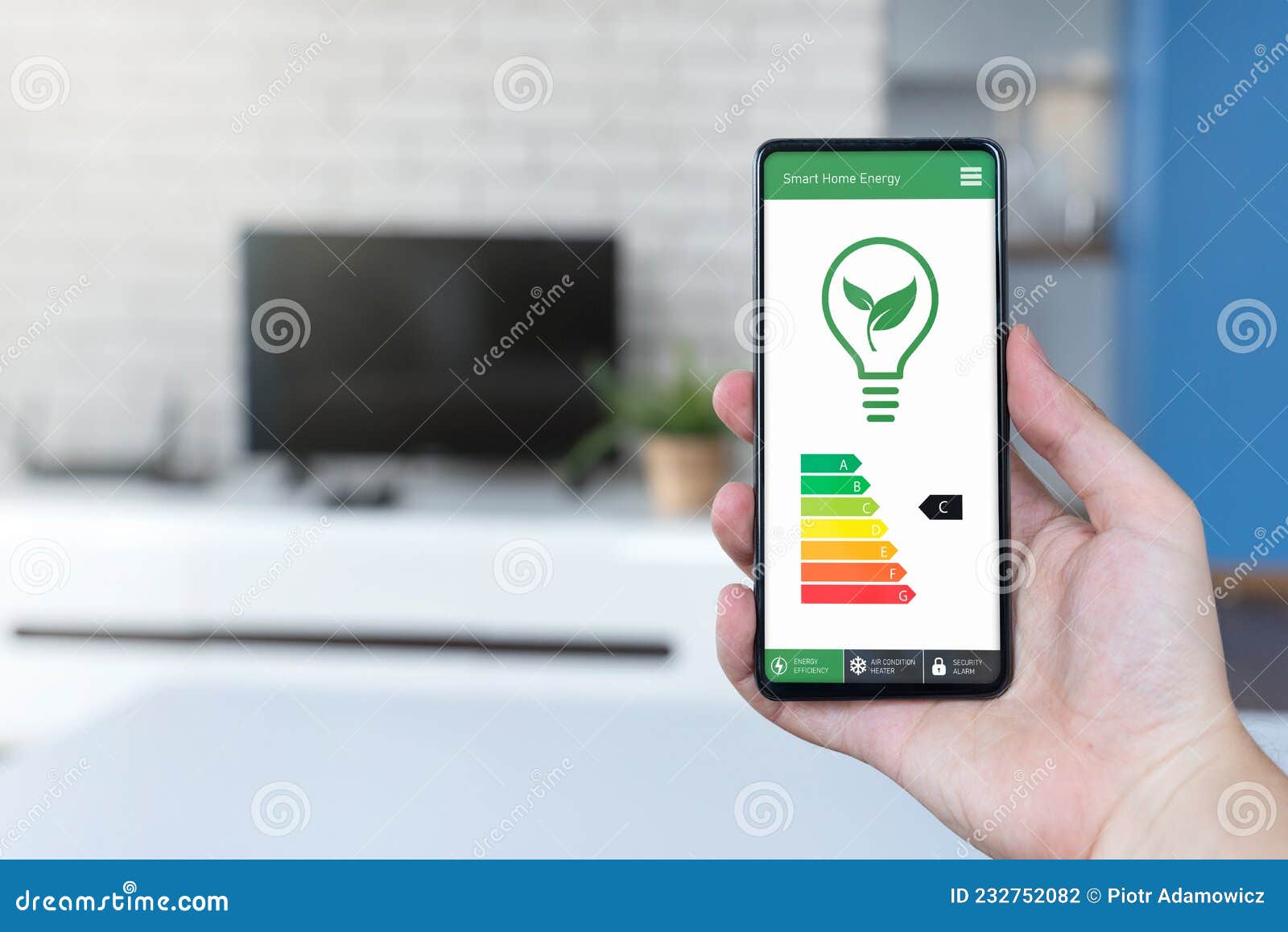 Energy Efficiency Mobile App on Screen, Eco House Stock Photo - Image ...