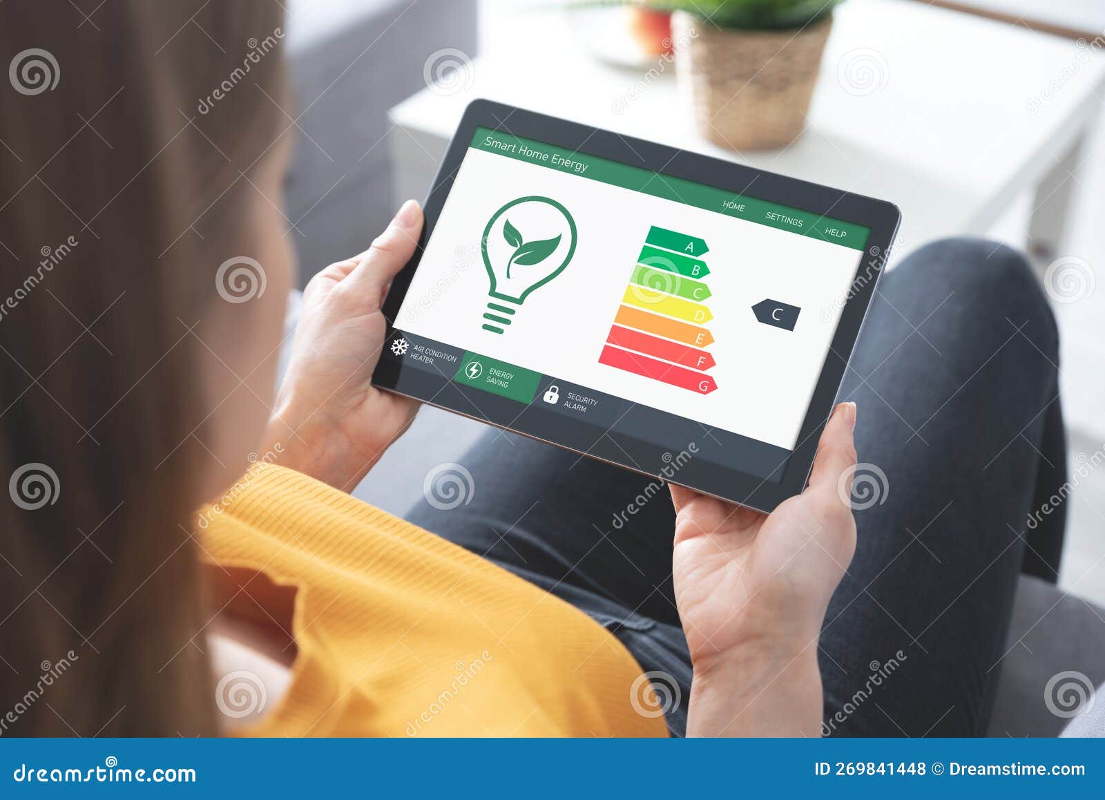 Energy Efficiency Mobile App on Screen, Eco House Stock Photo - Image ...