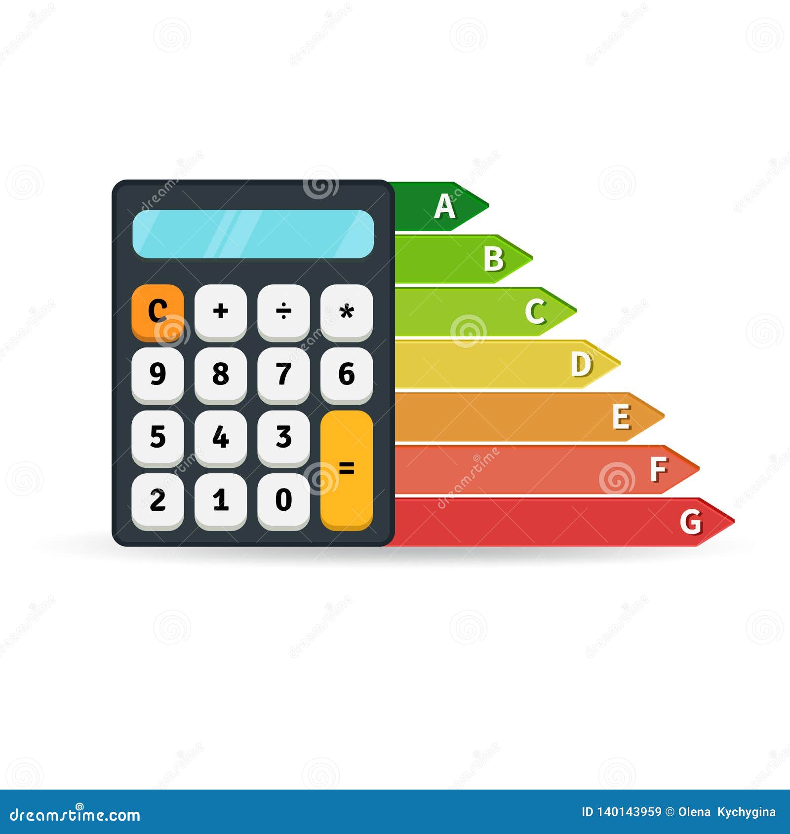 Energy Efficiency Rate Graph with Calculator. Flat Design Concept Stock ...