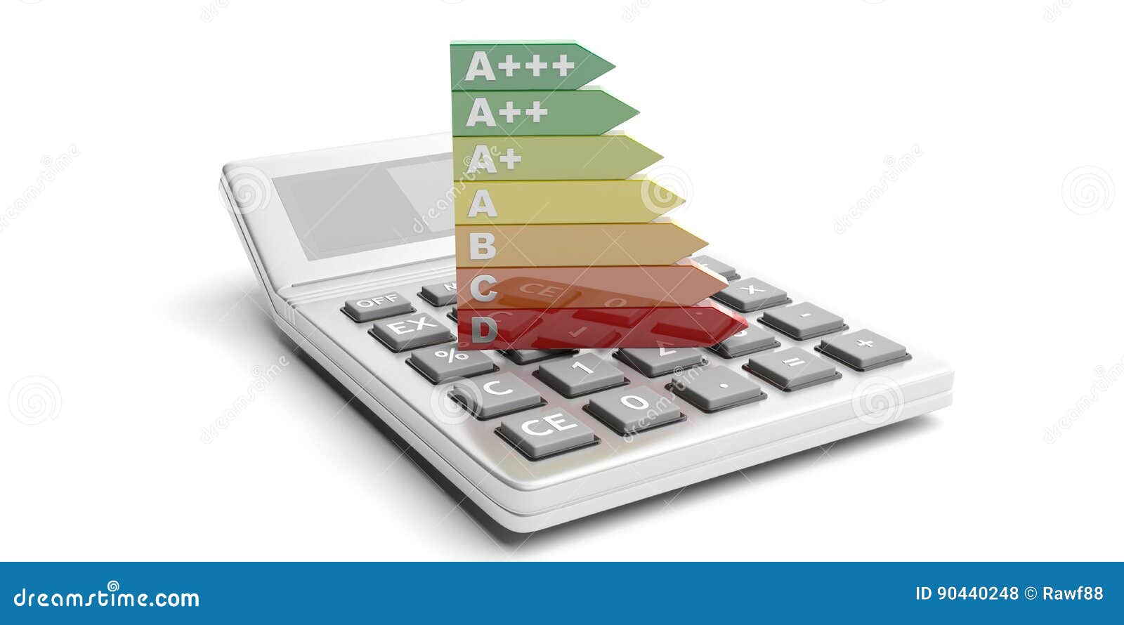 Energy Efficiency Rating and Calculator on White Background. 3d ...