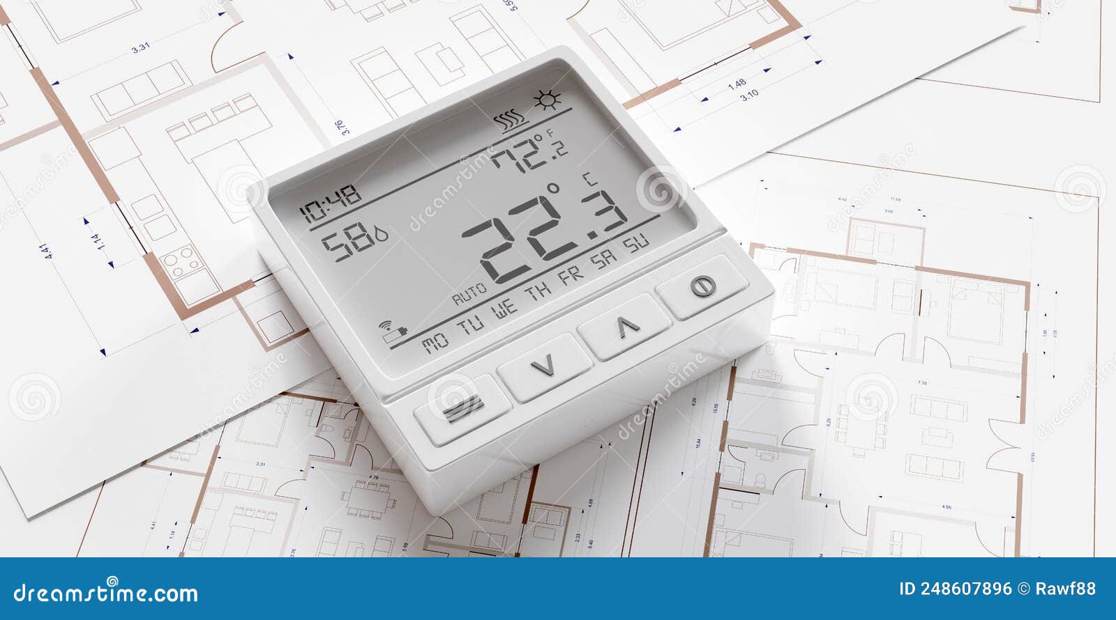 Energy Efficiency Thermostat on Drawings Design. Home Heating ...