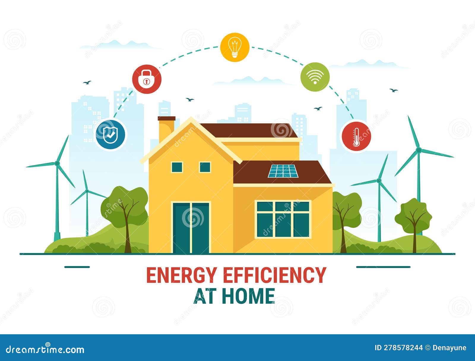 Energy Efficient at Home Vector Illustration of Smart House Technology ...